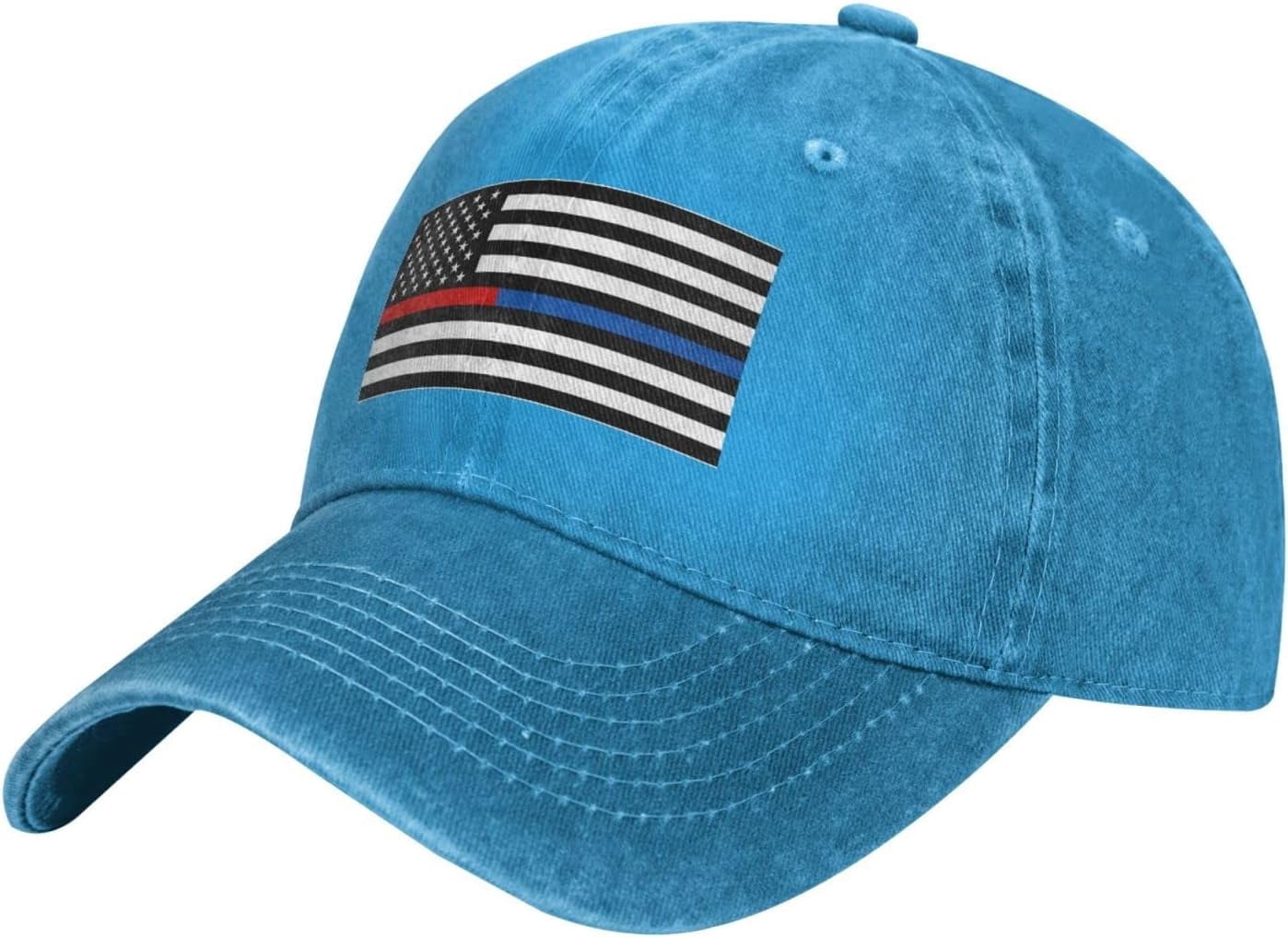 Thin Red and Blue Line American Flag Denim Trucker Hat Baseball Cap for ...