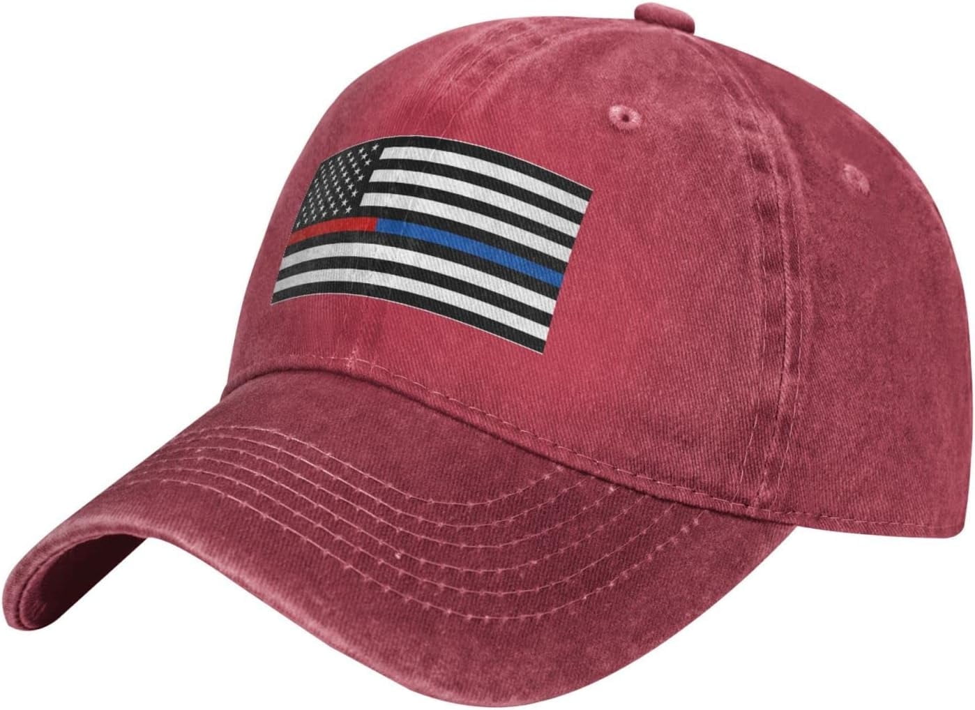 Thin Red and Blue Line American Flag Denim Trucker Hat Baseball Cap for ...