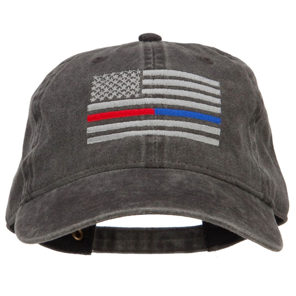 Thin Red and Blue Line Silver USA Flag Embroidered Washed Buckle Cap ...