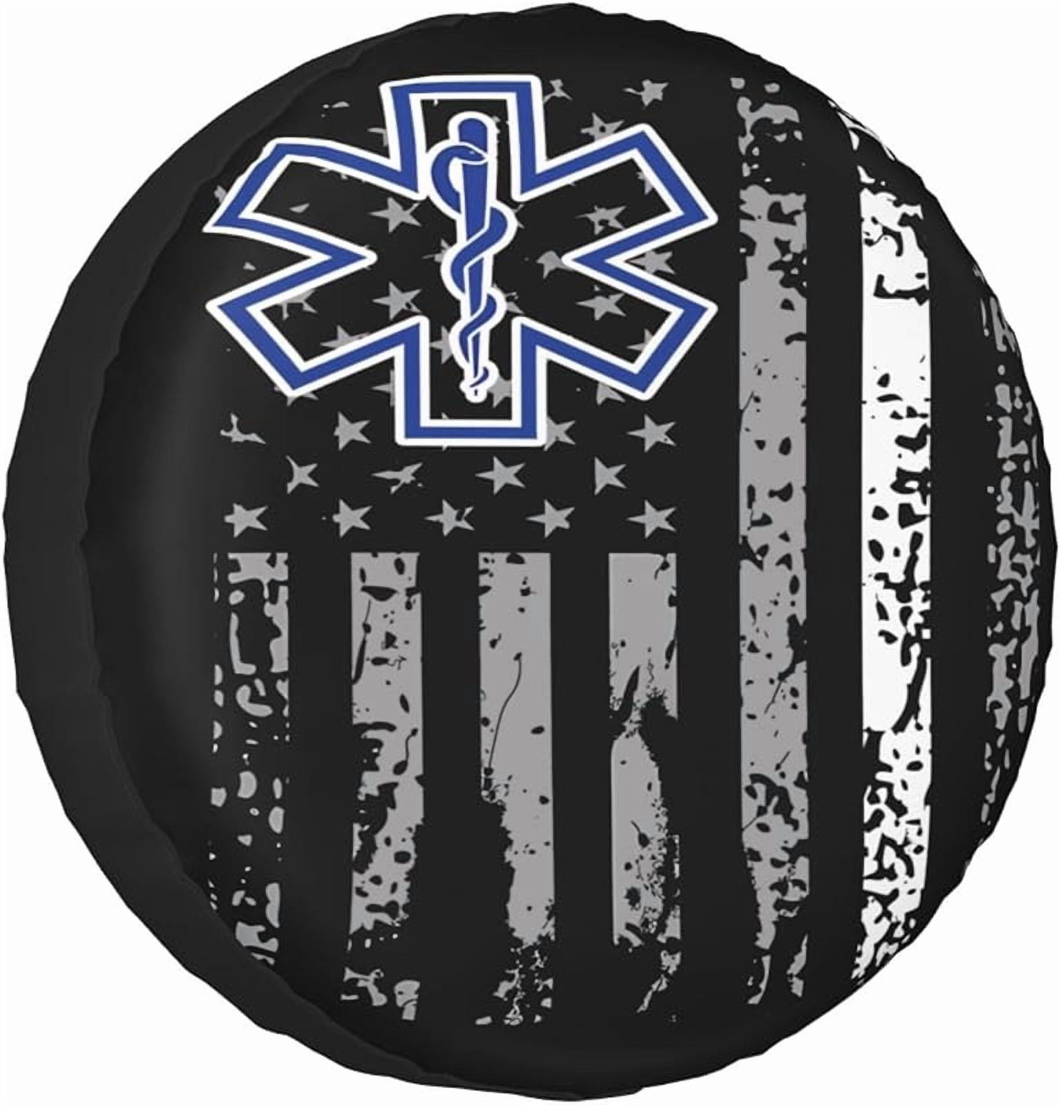 Thin White Line EMS EMT Paramedic American Flag Spare Tire Cover Weatherproof Wheel Protectors ...