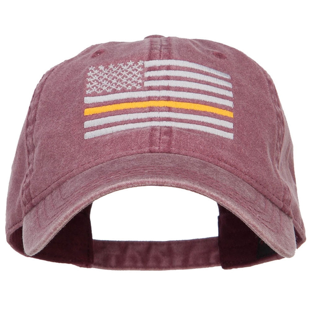 Thin Yellow Line Silver USA Flag Embroidered Washed Cap - Maroon OSFM ...