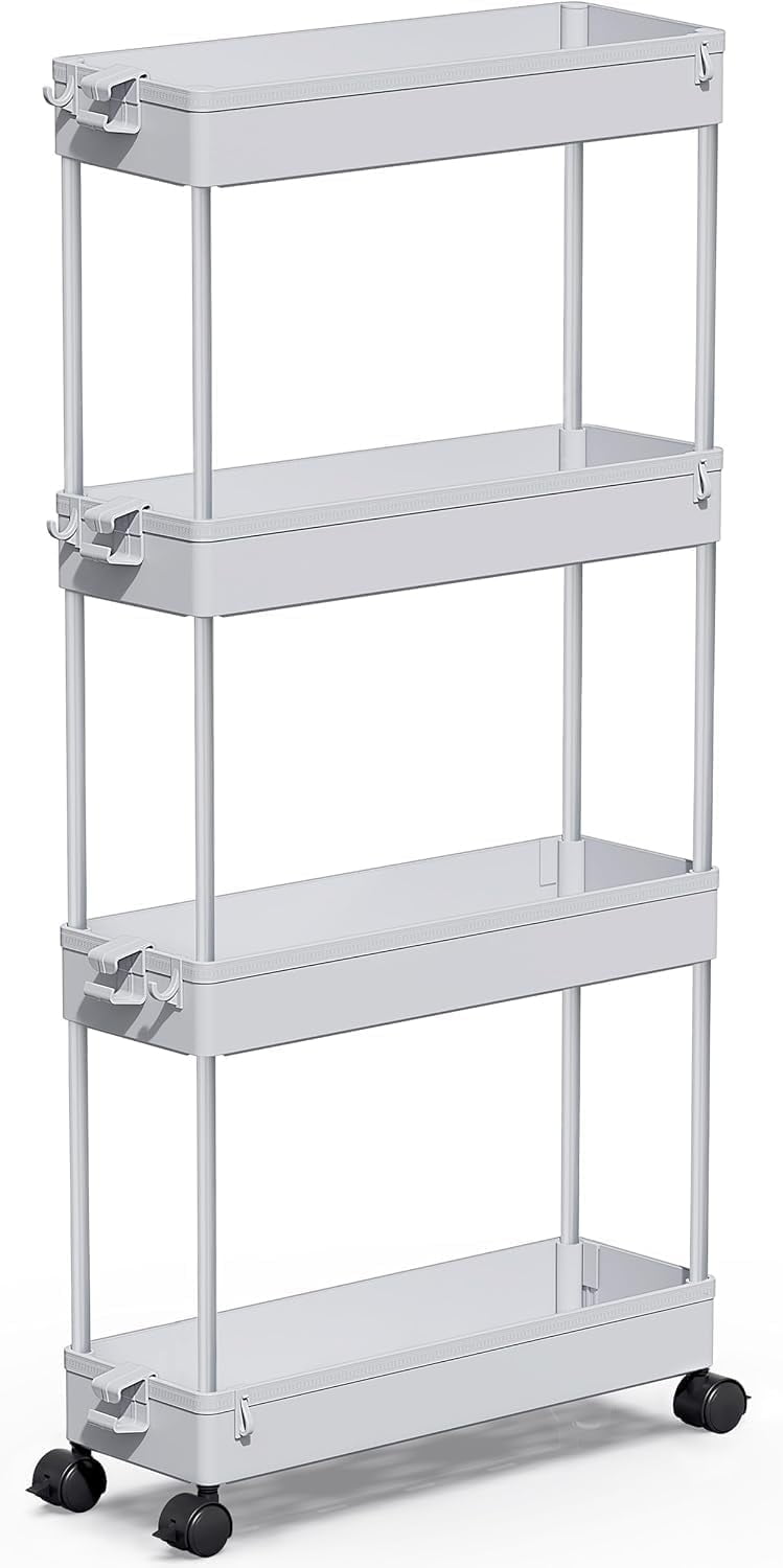Thin rolling storage cart with 4 layers of storage and mobile shelving ...