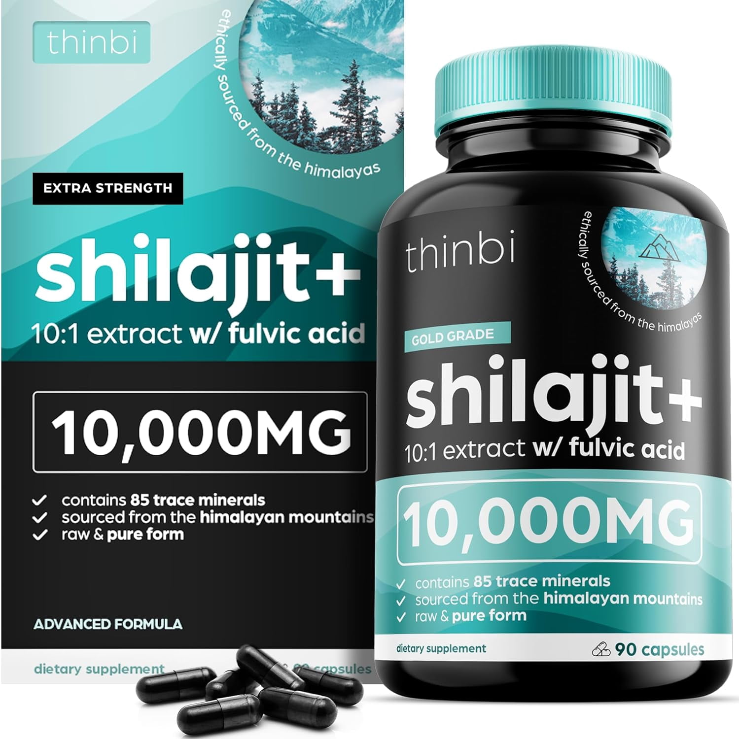 Thinbi Shilajit Capsules Organic with Fulvic Acid & Trace Minerals for ...