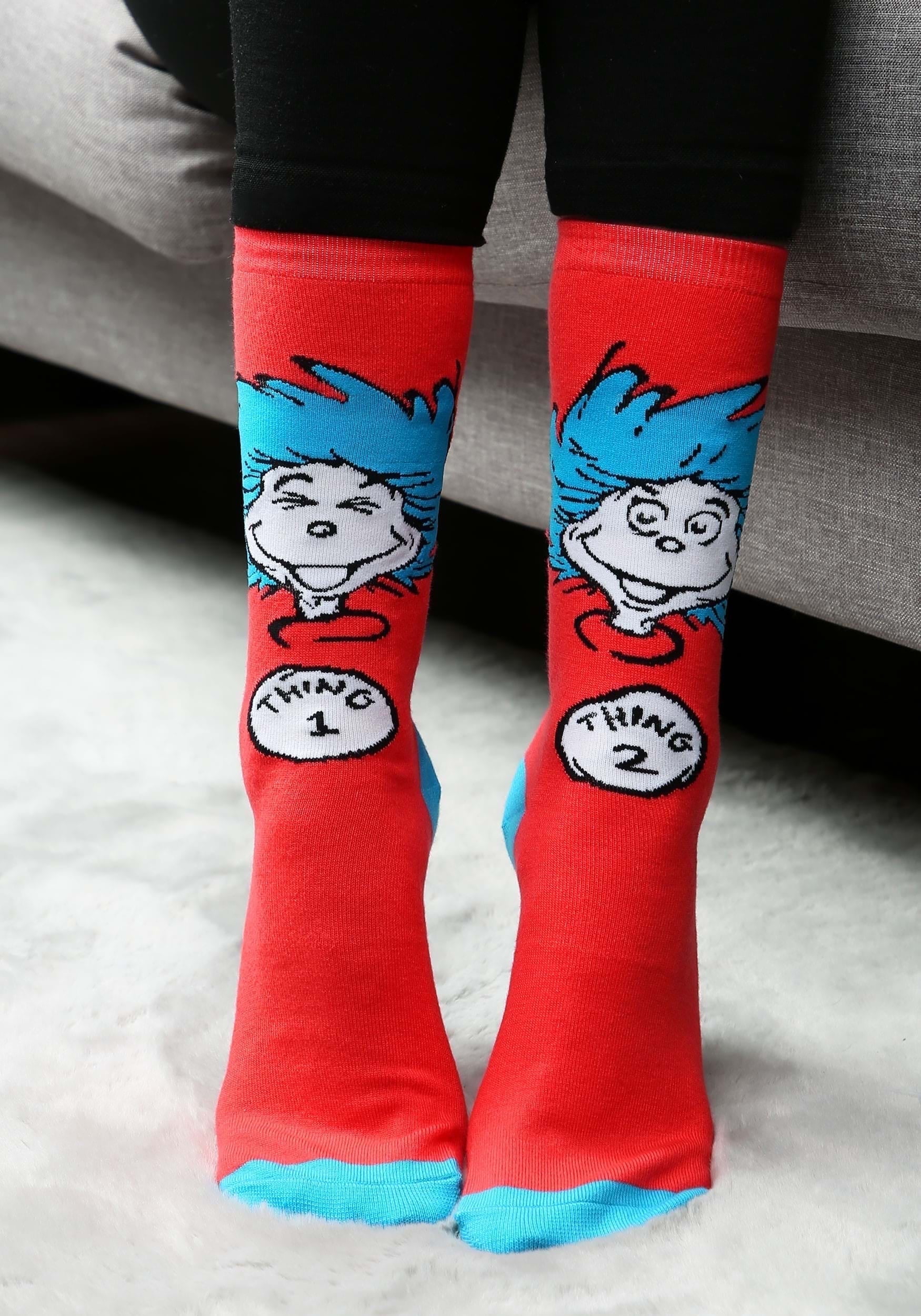Thing 1 & Thing 2 Red Cartoon Crew Socks for Adult Men and Women ...