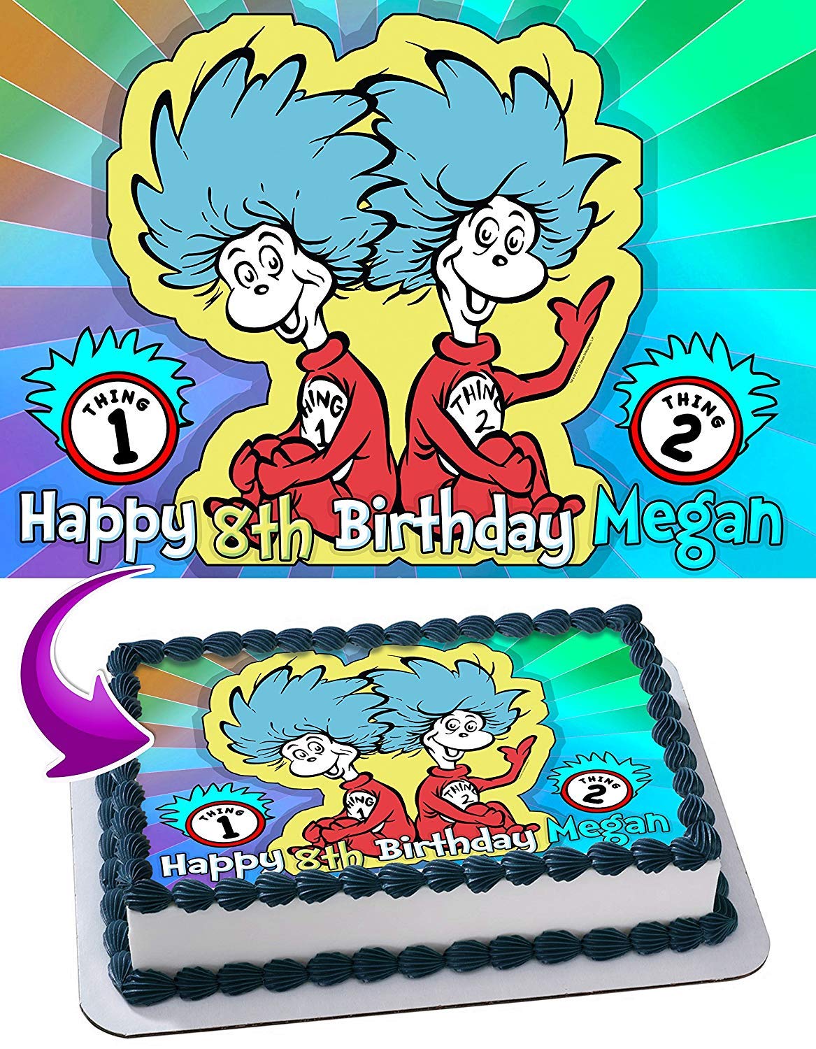 Thing One and Thing Two Dr. Seuss Edible Cake Image Topper Birthday ...