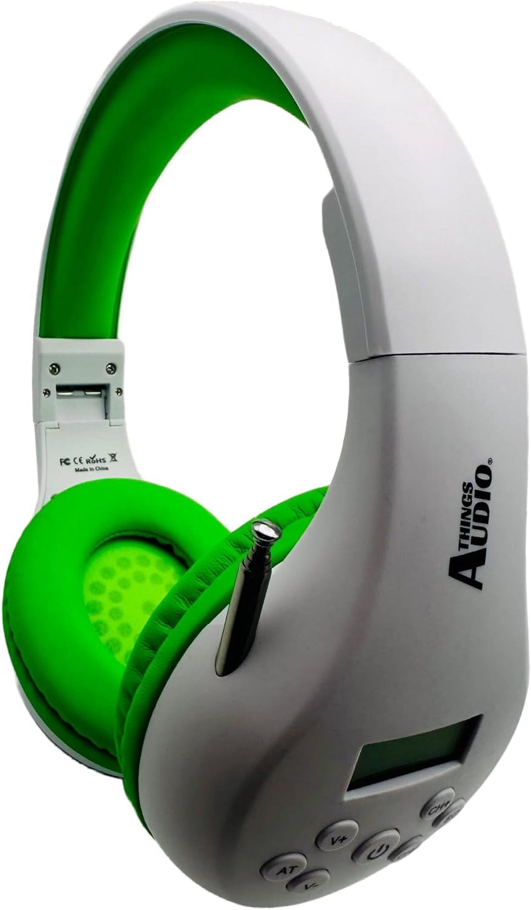 Things Audio Portable Personal FM Radio Headphones, White & Lime Green ...