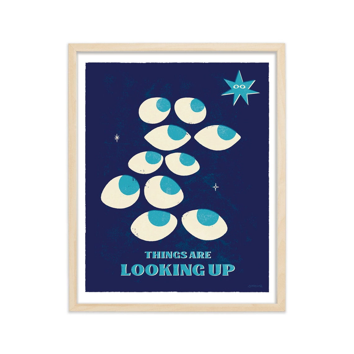 Things Are Looking Up, Night Blue, Retro Art Print Illustration: Self ...