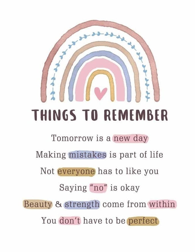 Things To Remember, Rainbow Wall Art, Mental Health Gift, Positive Home ...