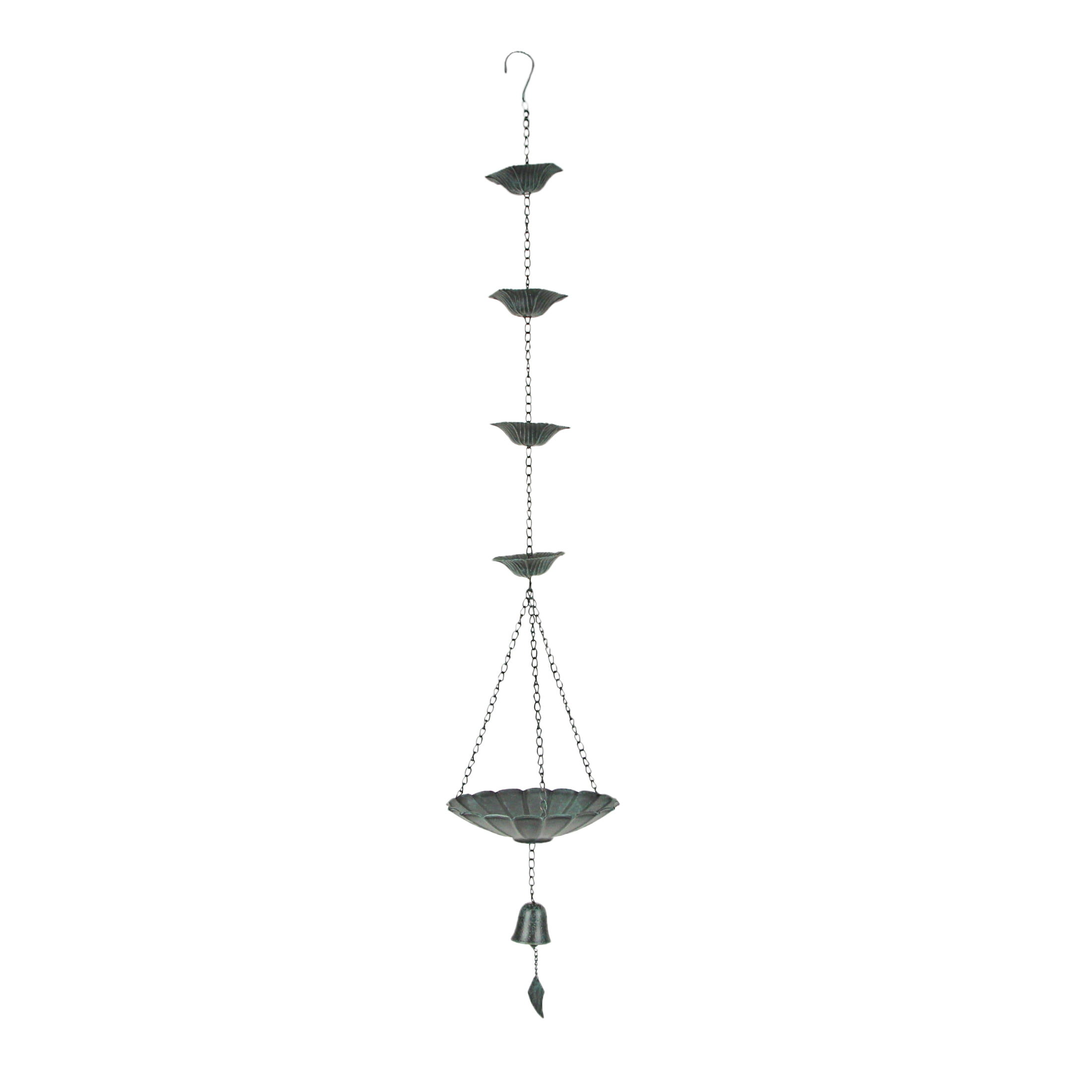 Things2Die4 53 inch Verdigris Metal Flower Rain Chain Bell Downspout ...