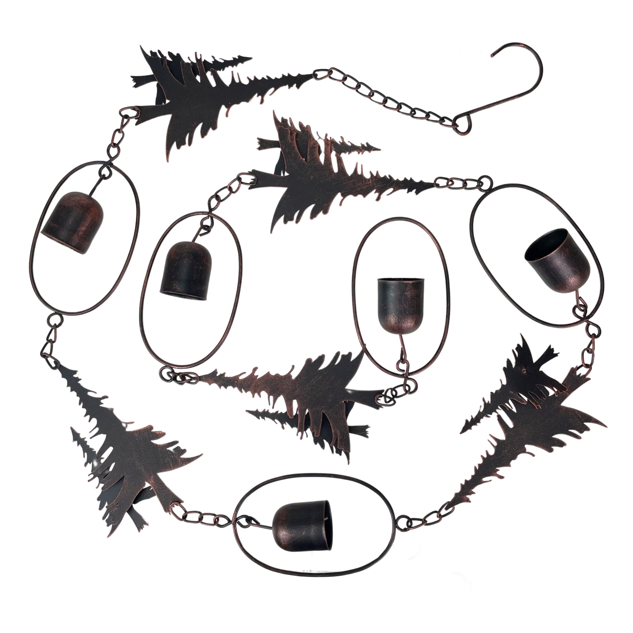 Things2Die4 70" Metal Rain Chain - Forest Trees & Zen Bells, Aged ...