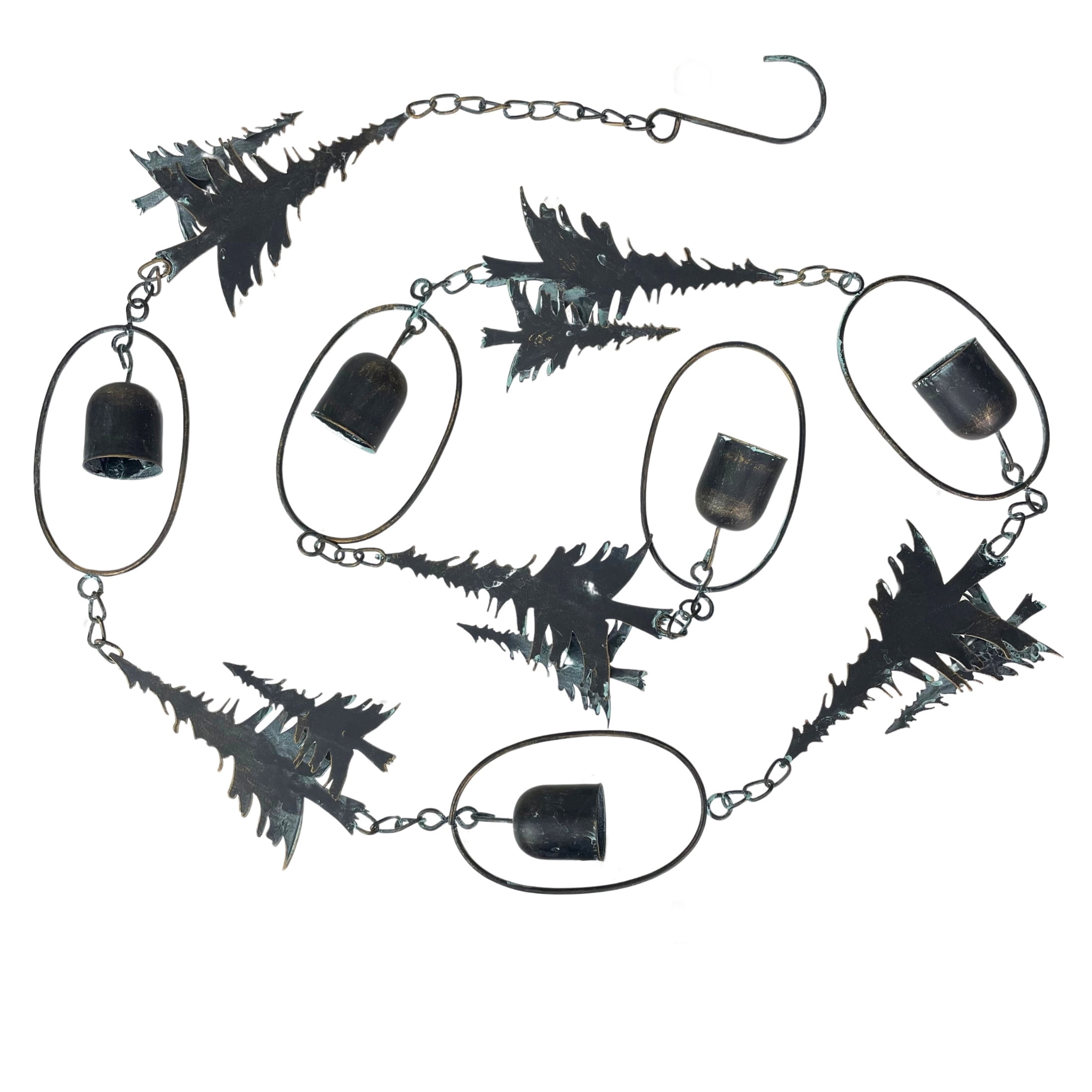Things2Die4 70" Metal Rain Chain - Forest Trees & Zen Bells, Aged ...