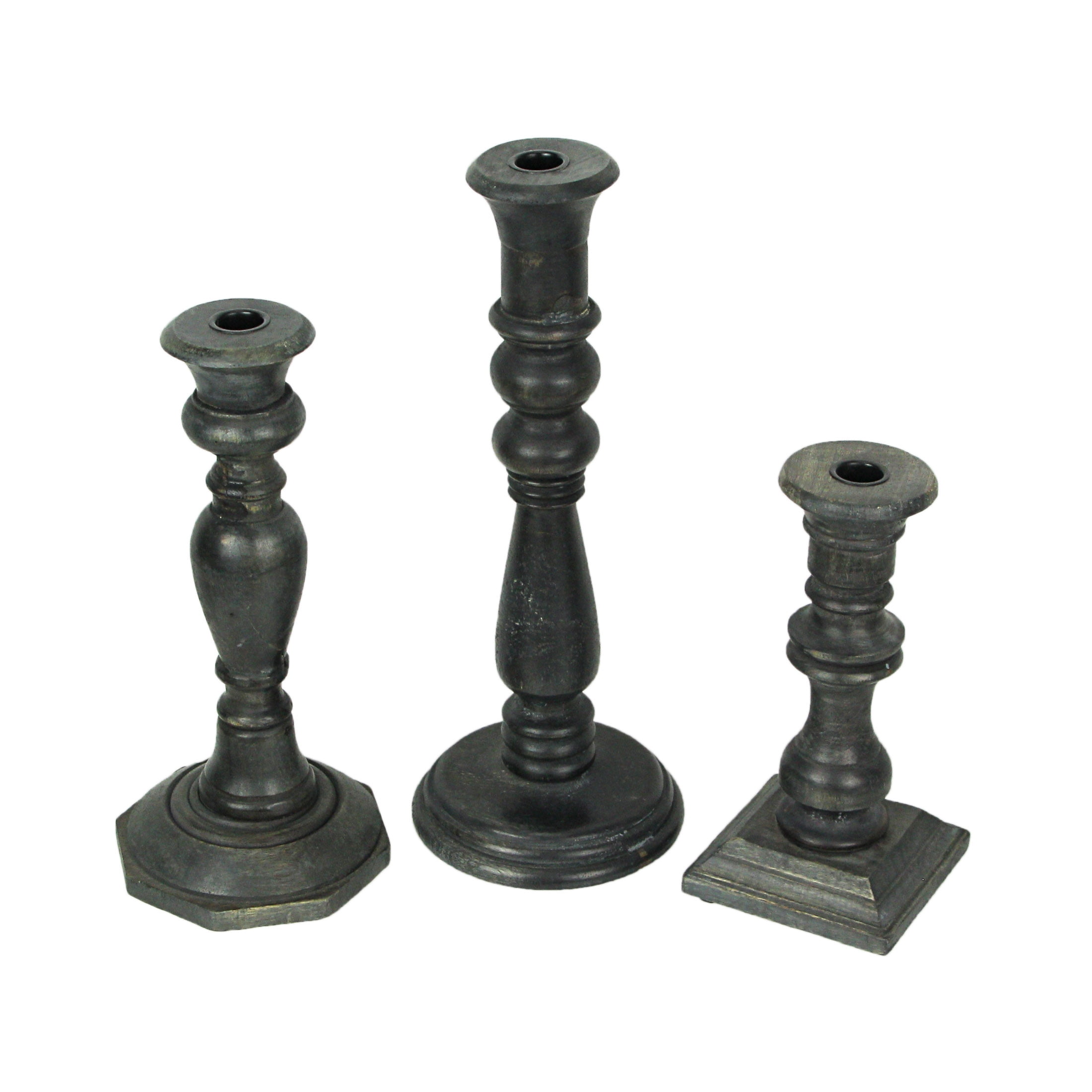 Things2Die4 Charcoal Grey Wood Candle Holder Taper Candlesticks (Set of ...