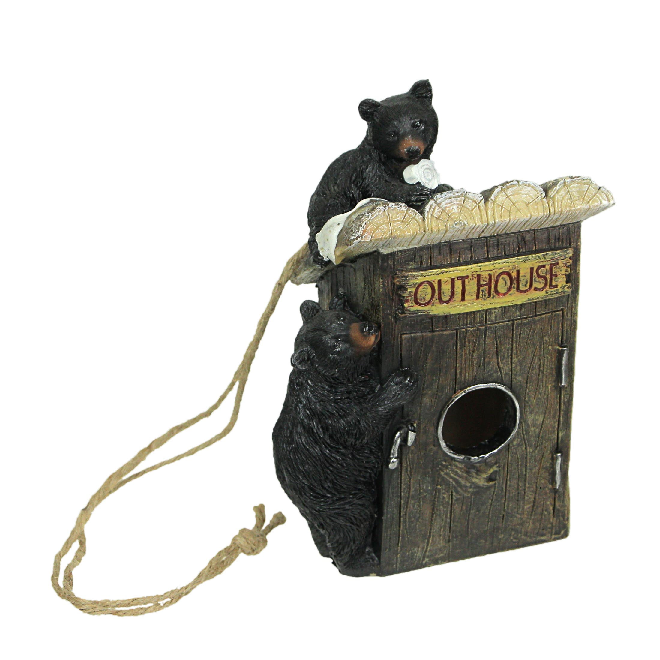 Things2Die4 Resin Black Bear Climbing Outhouse Hanging Birdhouse Cabin ...