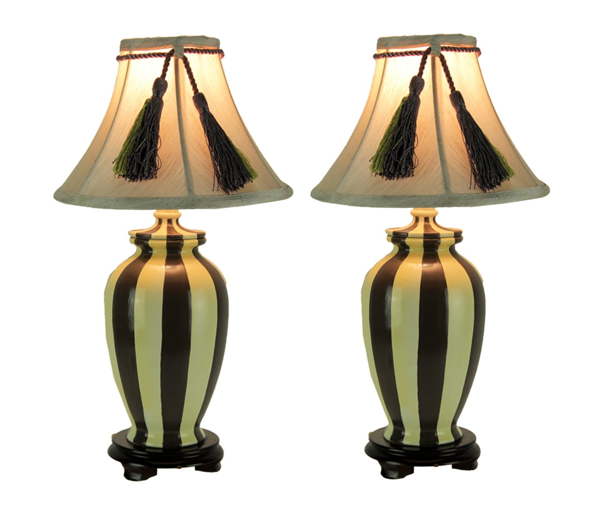 Things2Die4 Ceramic Table Lamp Set, Striped Finish, Tassel Shade, 17.5 ...