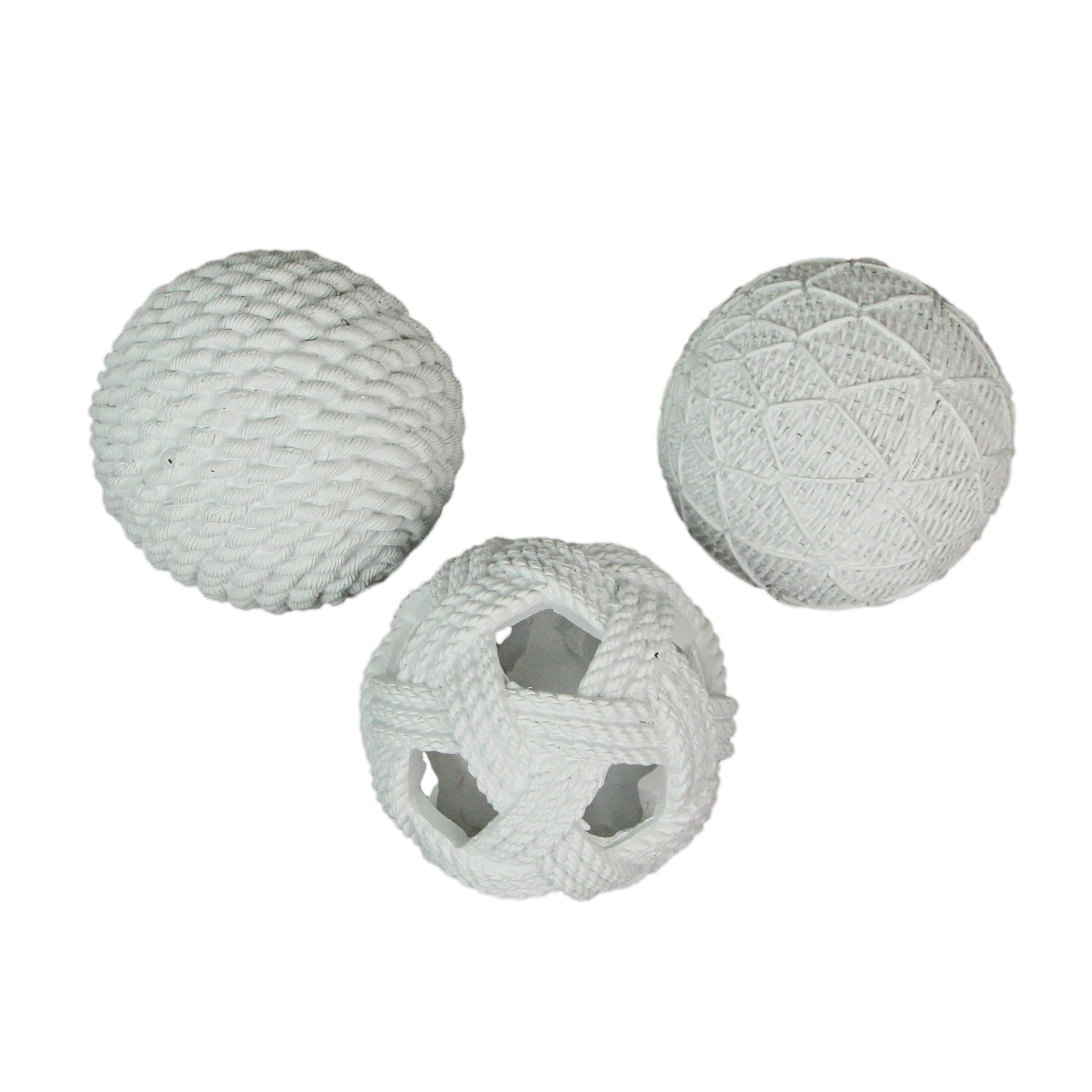 Things2Die4 White Orb Rope Decorative Balls, 4" Resin Coastal Accent ...