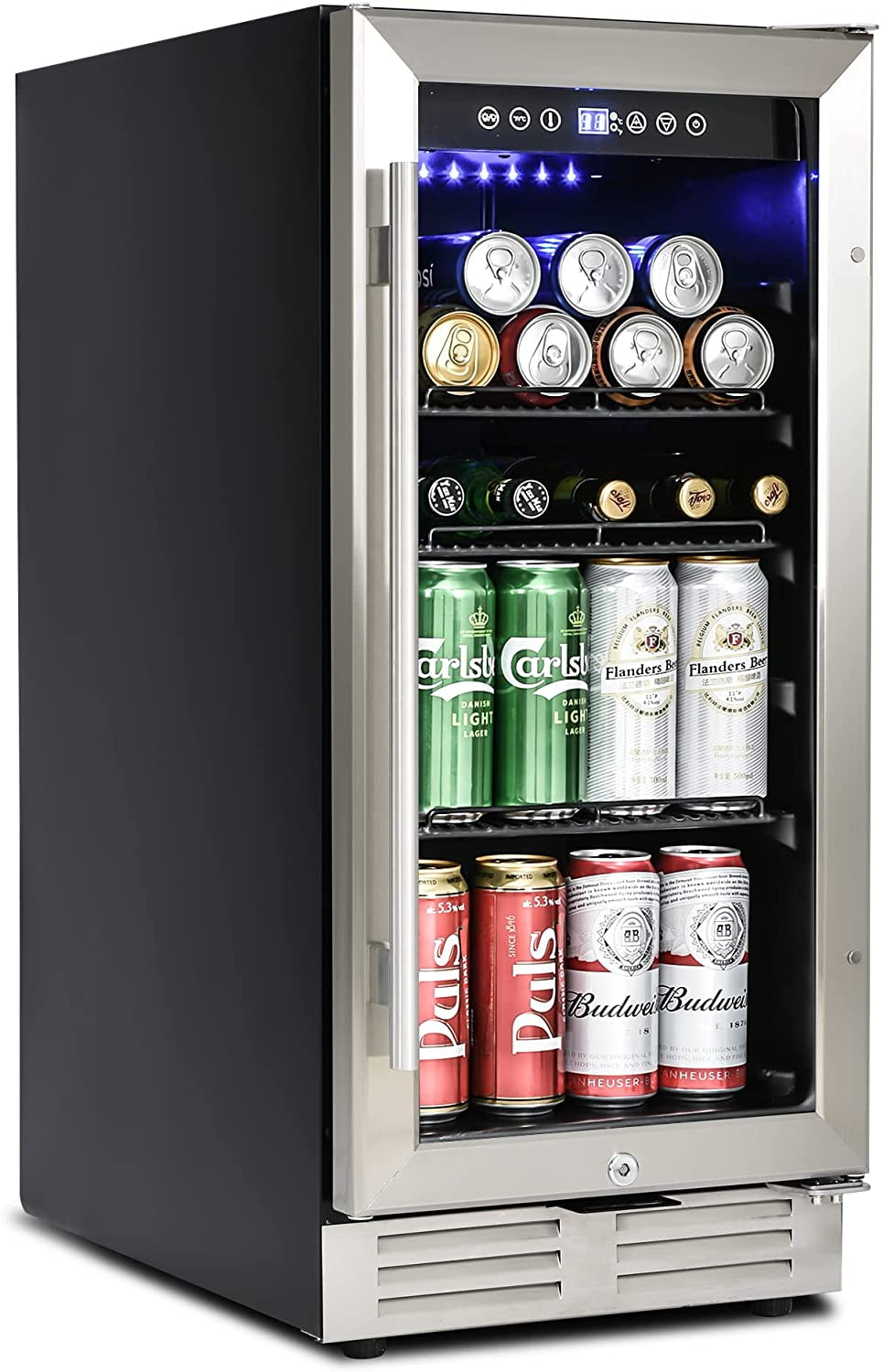 "15"" Mini Wine Cooler, Beverage Fridge, Double Glass LED, Freestanding ...