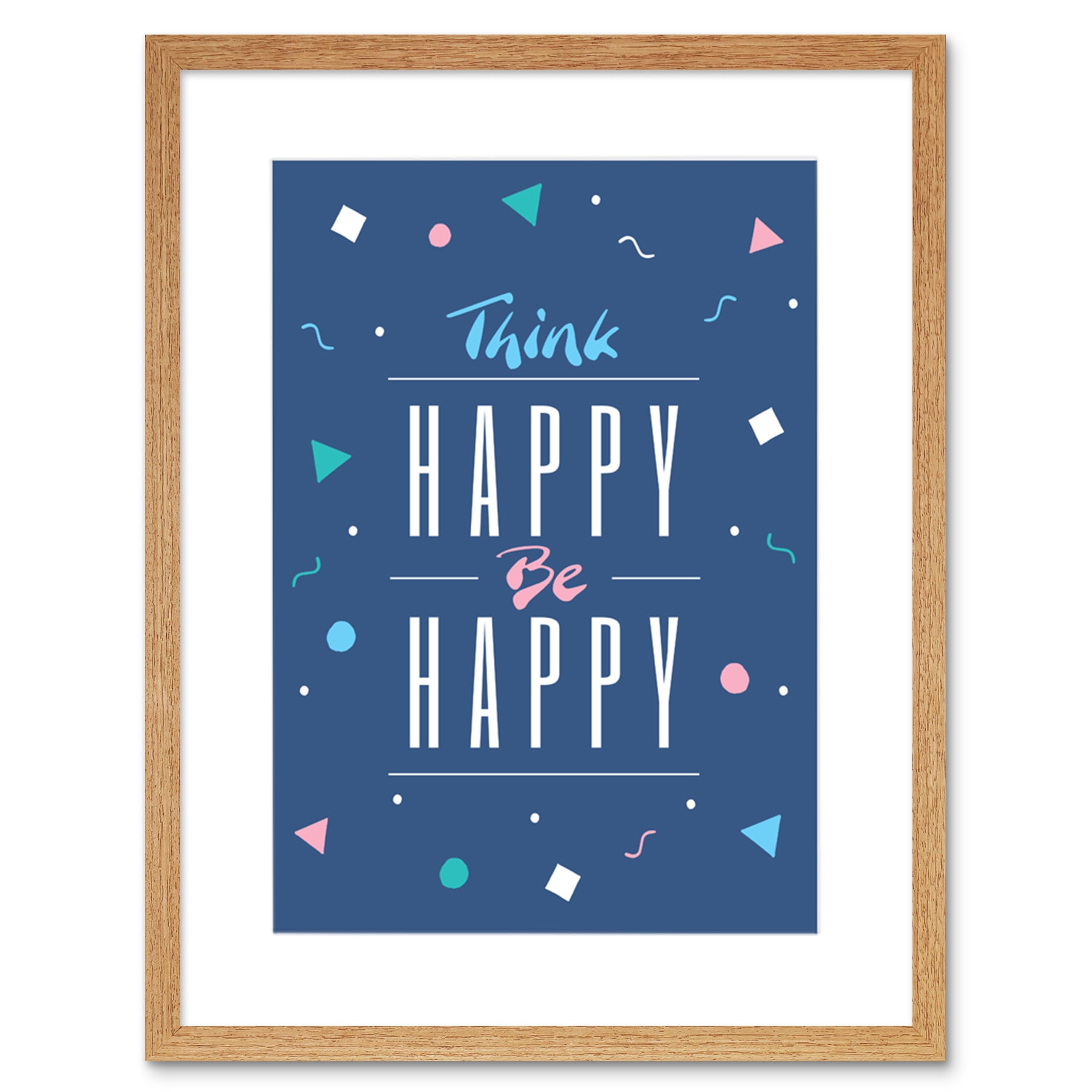 Think Be Happy 90s Artwork Framed Wall Art Print 9X7 Inch - Walmart.com