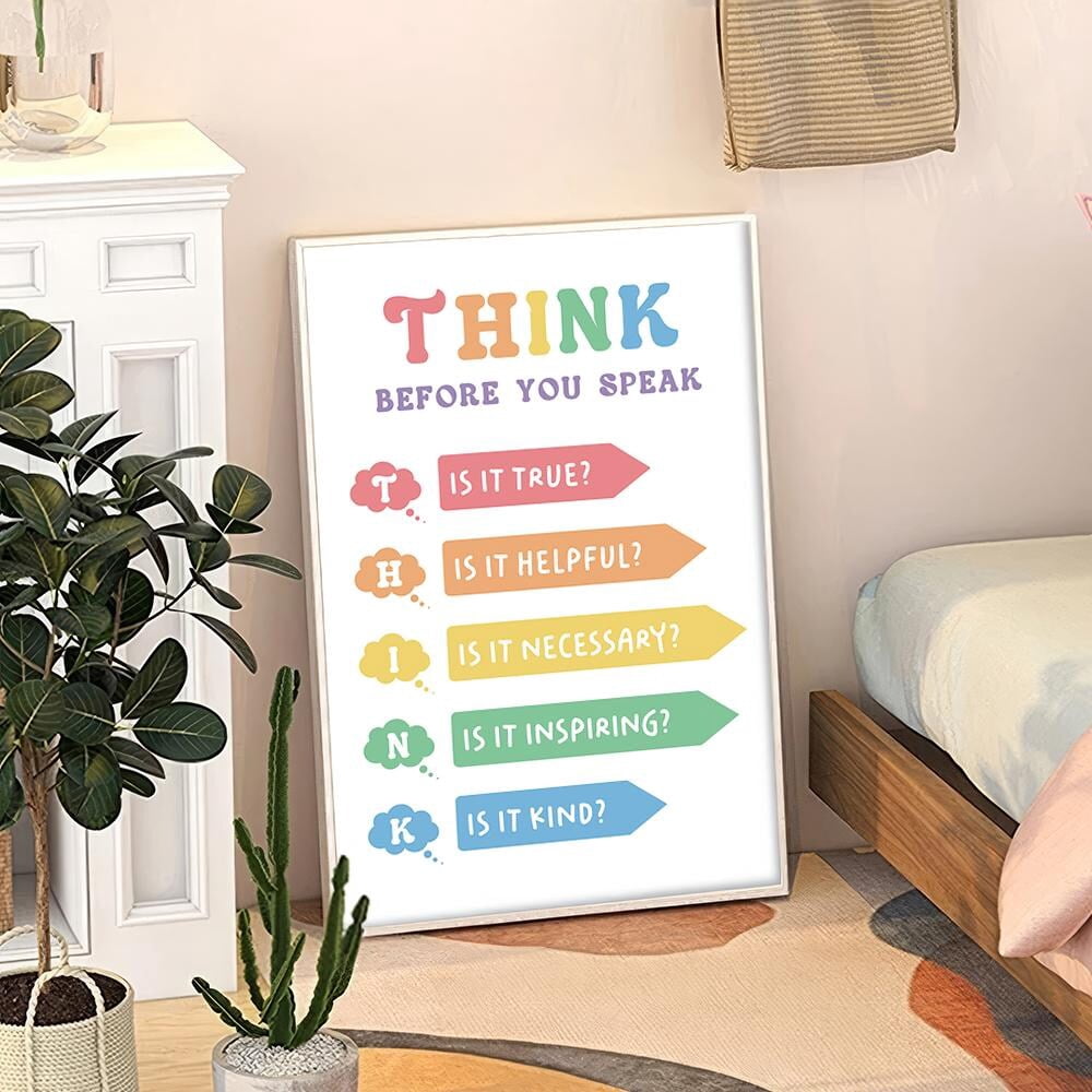 Think Before You Speak Affirmations For Kids Quote Art Poster Classroom ...