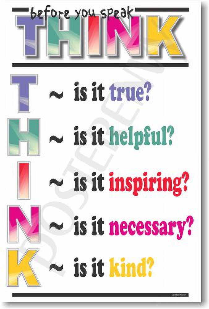 Think Before You Speak - Classroom Motivational Poster - Walmart.com