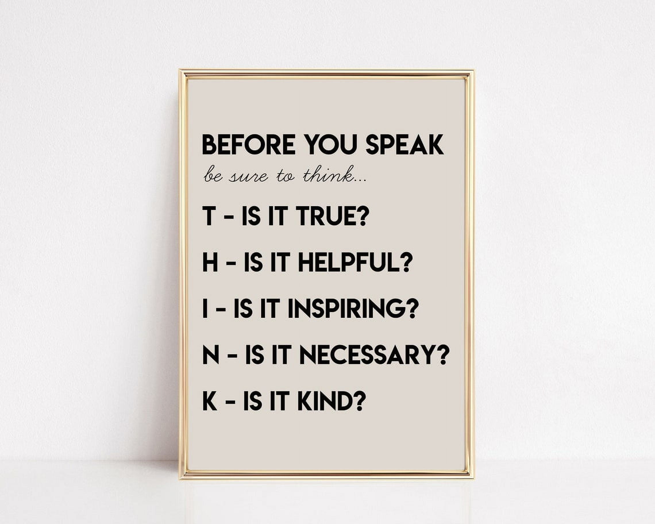 Think Before You Speak Poster Boho Classroom Decor Homeschool Wall Art ...