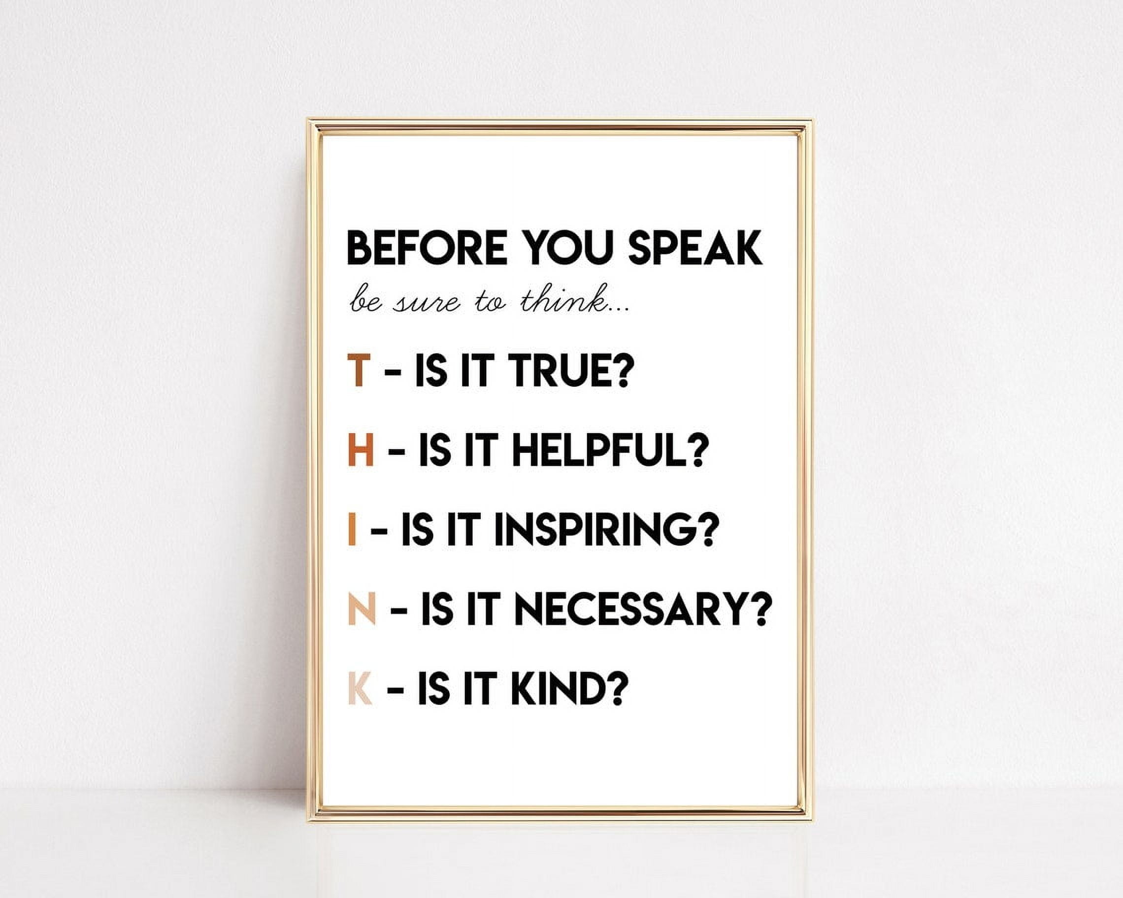 Think Before You Speak Poster Neutral Classroom Homeschool Wall Art ...