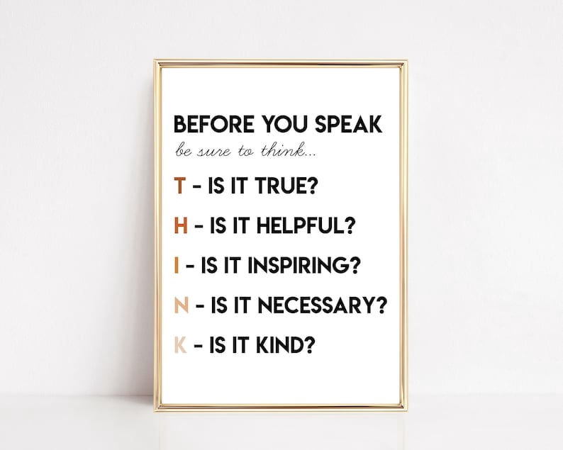 Think Before You Speak Poster | Neutral Classroom Wall Art | Homeschool ...