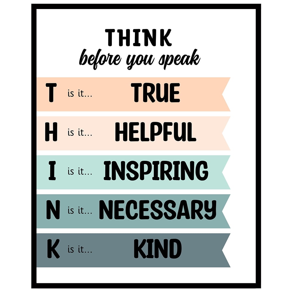 Think Before You Speak Wall Art - Kids Motivational Art Poster ...
