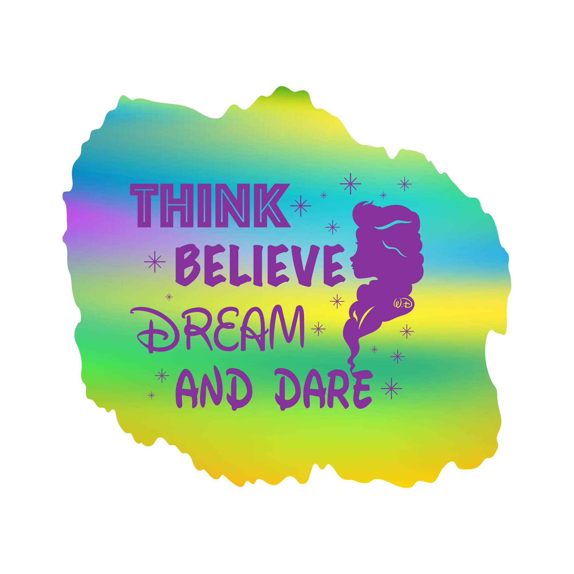 Think Believe Dream And Dare Cute Cartoon Princess Quote Vinyl Colorful ...