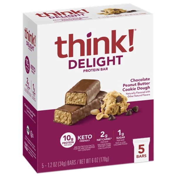 Think Chocolate Peanut Butter Cookie Dough Keto Protein Bars 5 Pack 1.2 ...