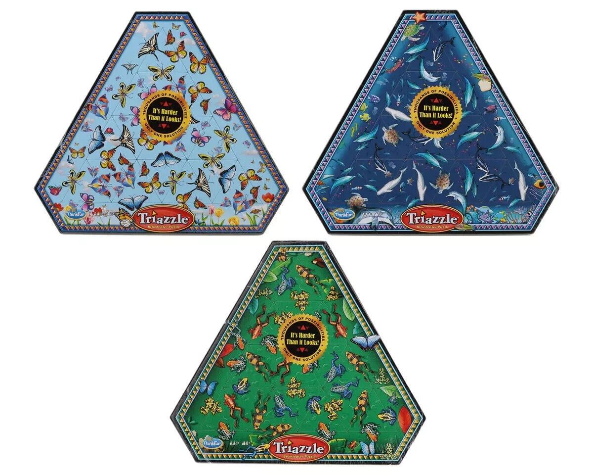 Think Fun Triazzle Picture Brain Puzzle Multi-Pack Butterfly-Frog ...