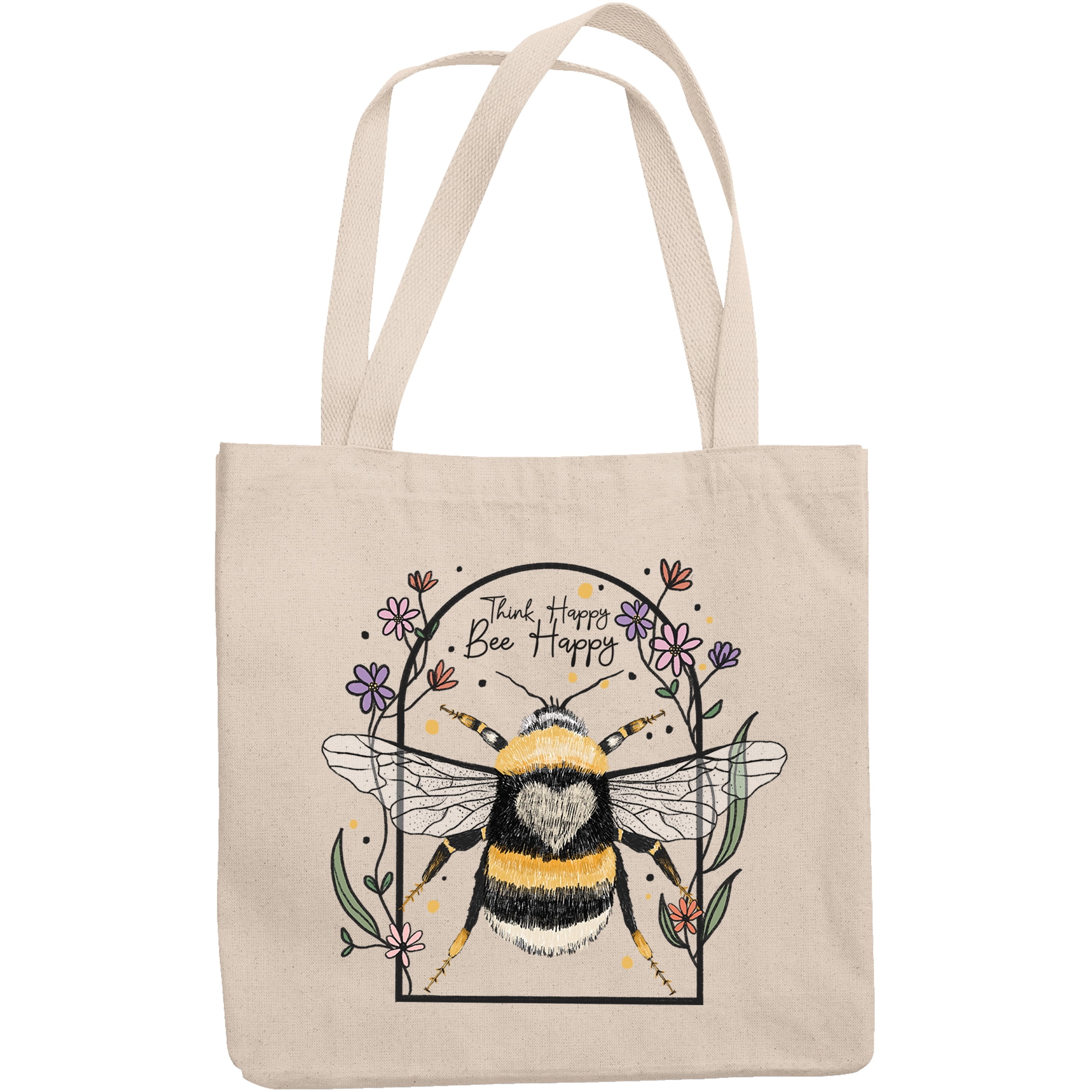 Think Happy, Bee Happy Art Merch Gift, 12oz Canvas Tote Bag - Walmart.com
