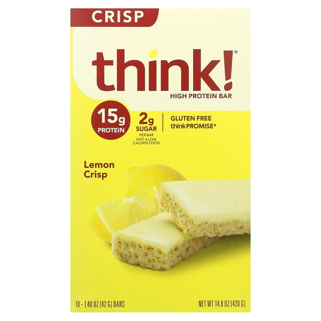 Think ! High Protein Bar, Lemon Crisp, 10 Bars, 1.48 oz (42 g) Each ...