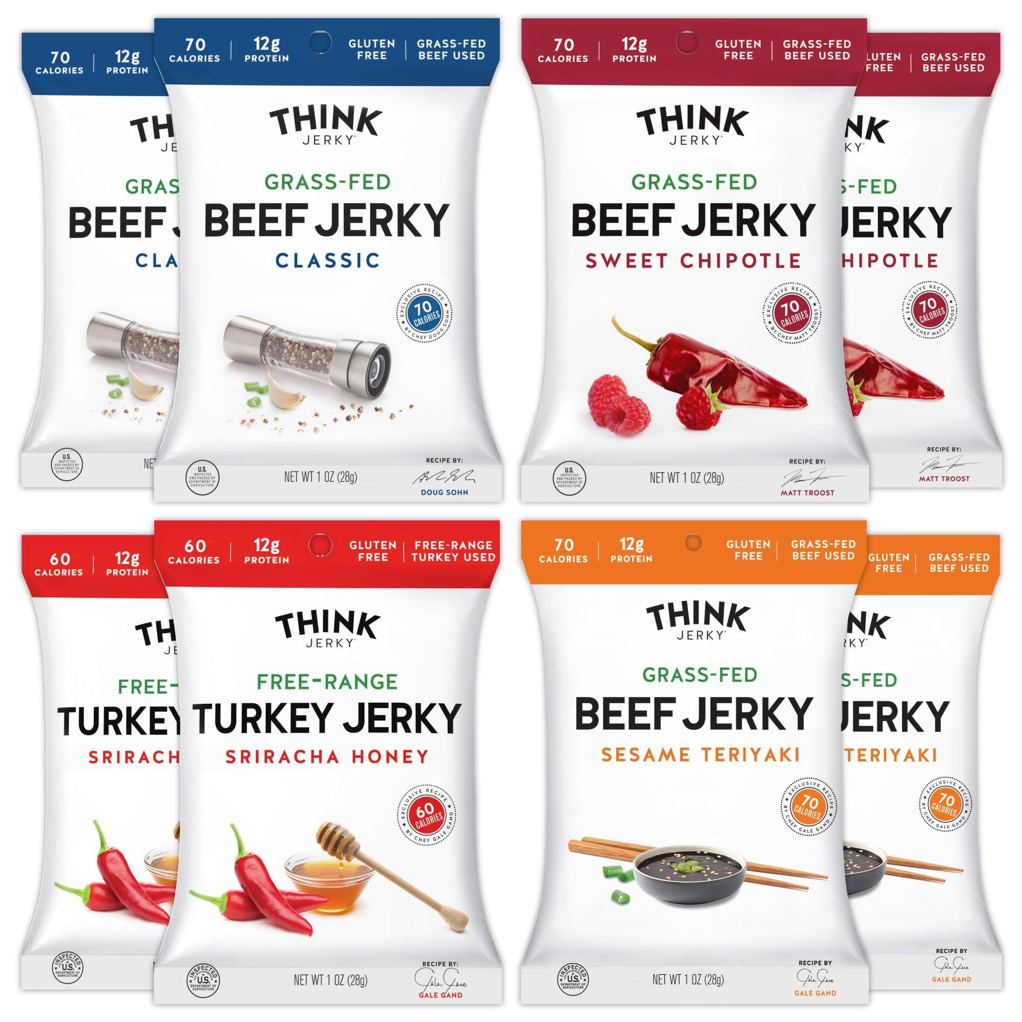 Think Jerky Beef and ESF27 Turkey Jerky Variety Pack, Classic, Sweet ...