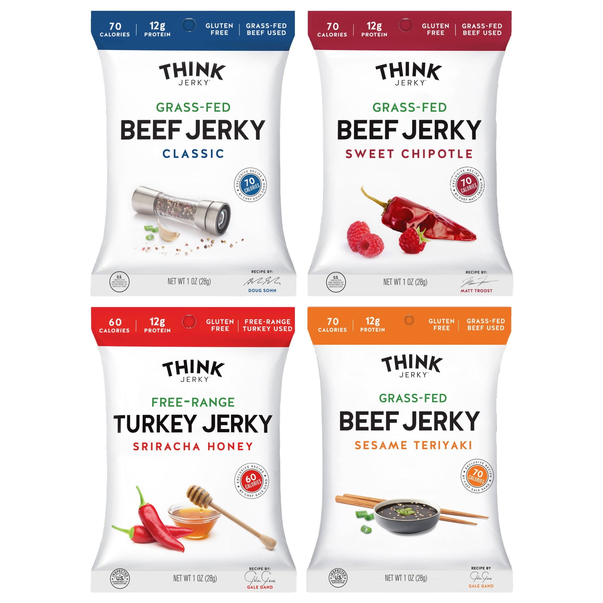 Think Jerky Beef and Turkey Jerky Variety, Original, Sweet Chipotle ...