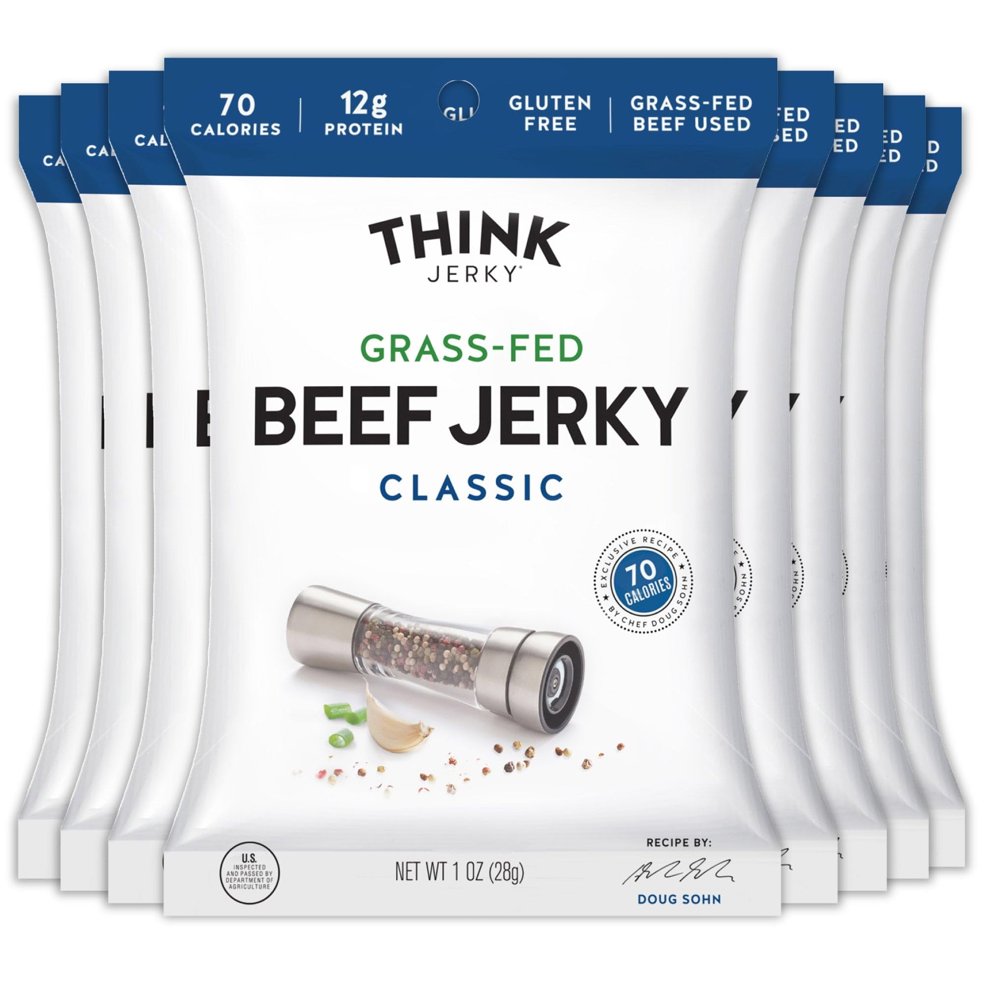 Think Jerky Classic Beef BCF26 Jerky, Grass-Fed High Protein Beef ...