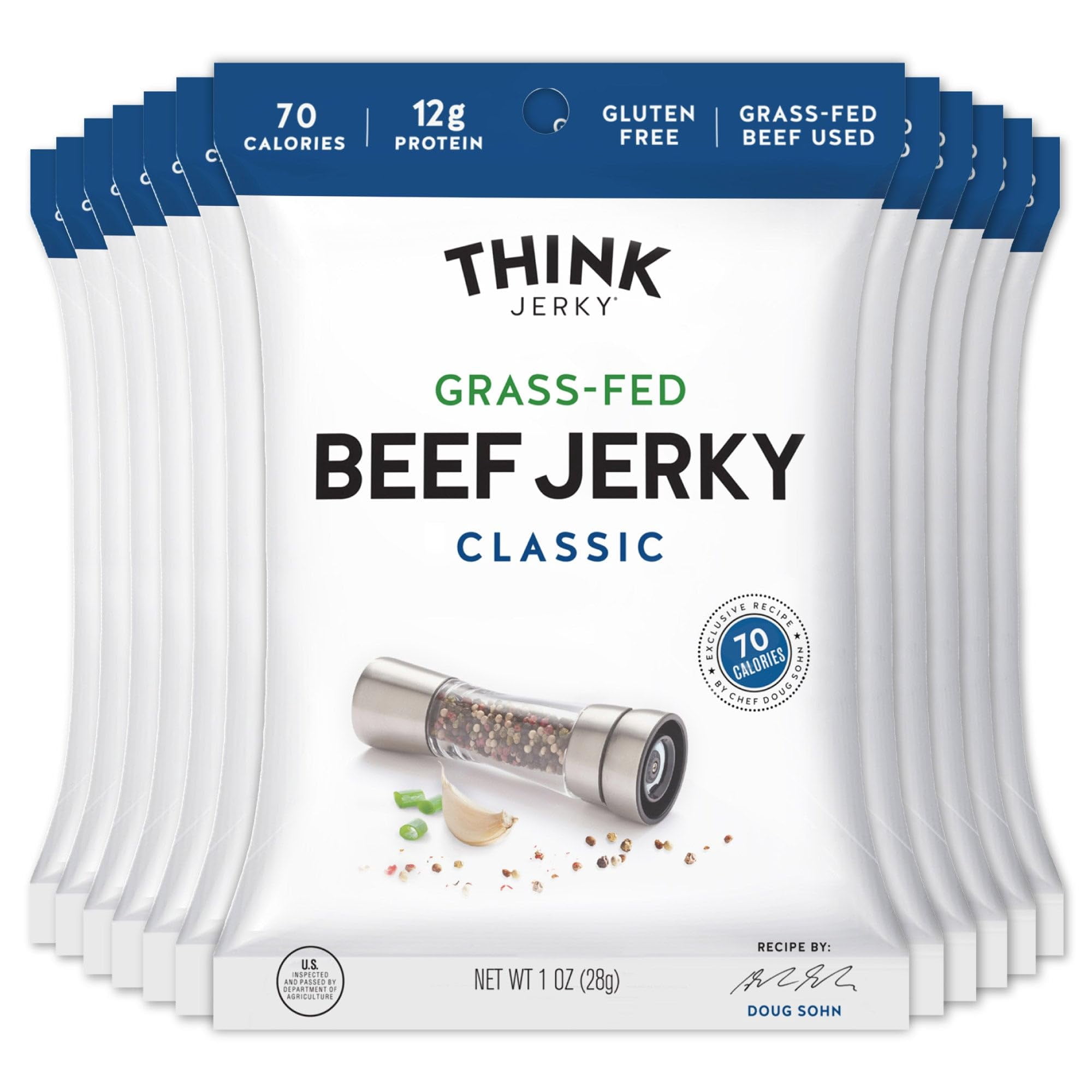 Think Jerky Classic Beef KEF28 Jerky, Grass-Fed High Protein Beef ...