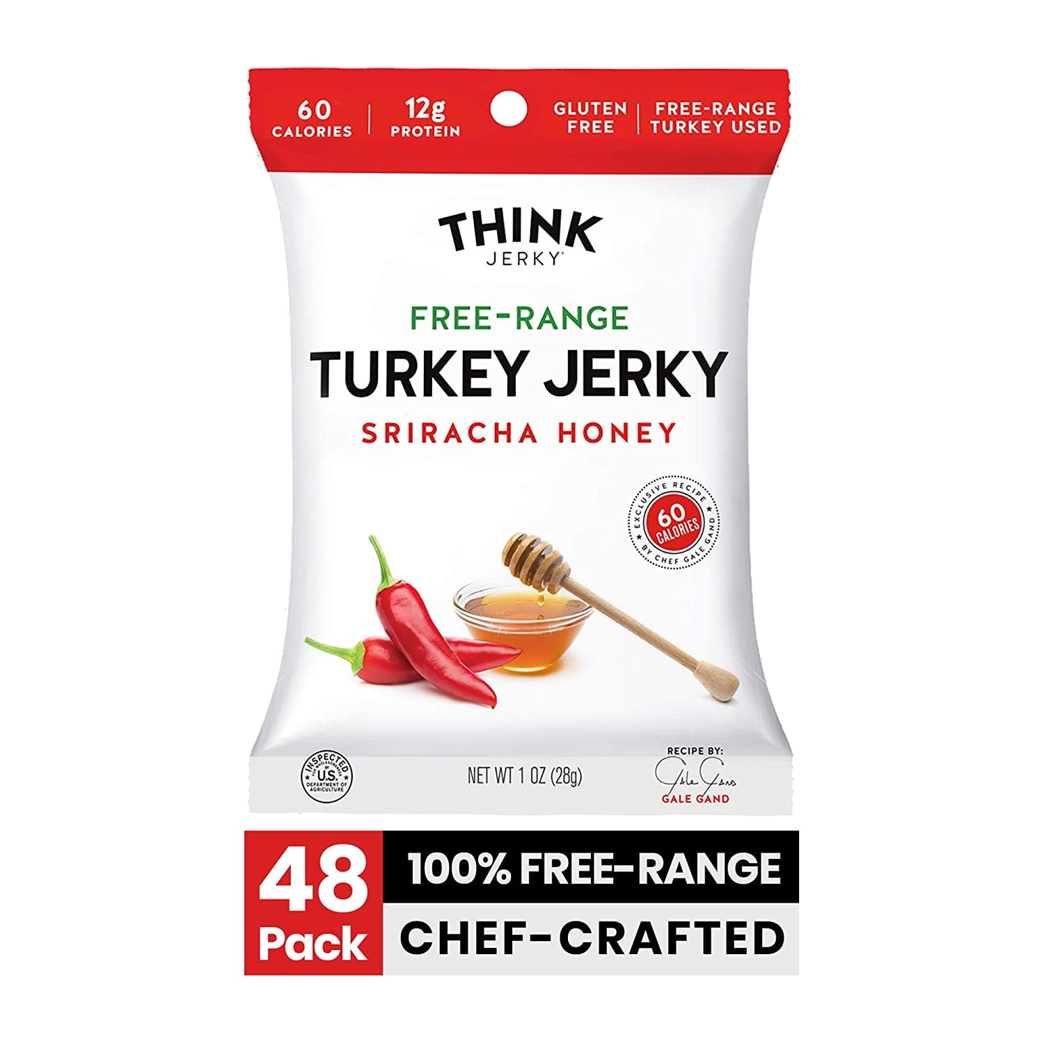 Think Jerky Sriracha Honey Turkey Jerky Case, 1 Ounce, 12 Bags Per Box ...