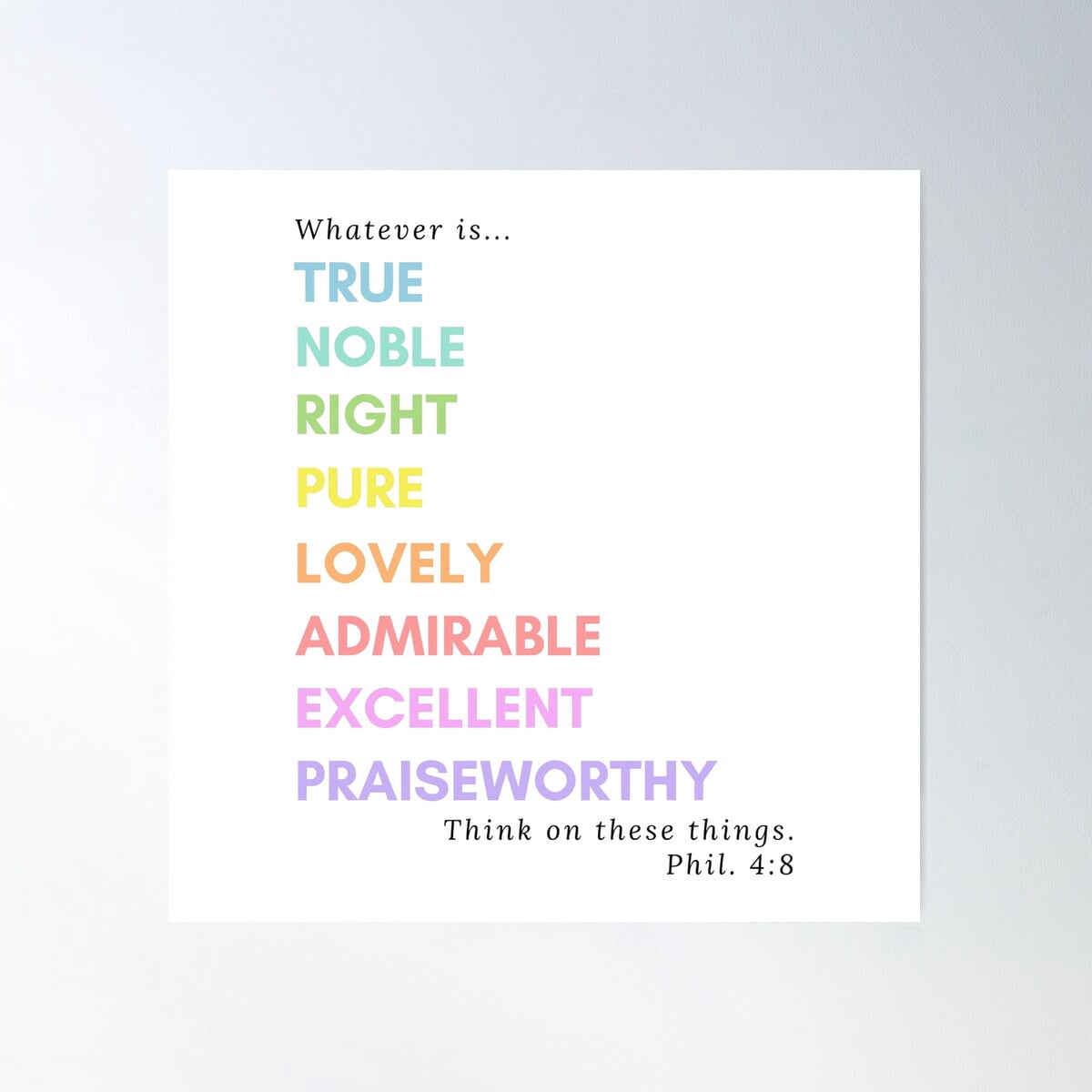 Think On These Things Philippians 4:8 Verse Poster Wall Art, Modern ...