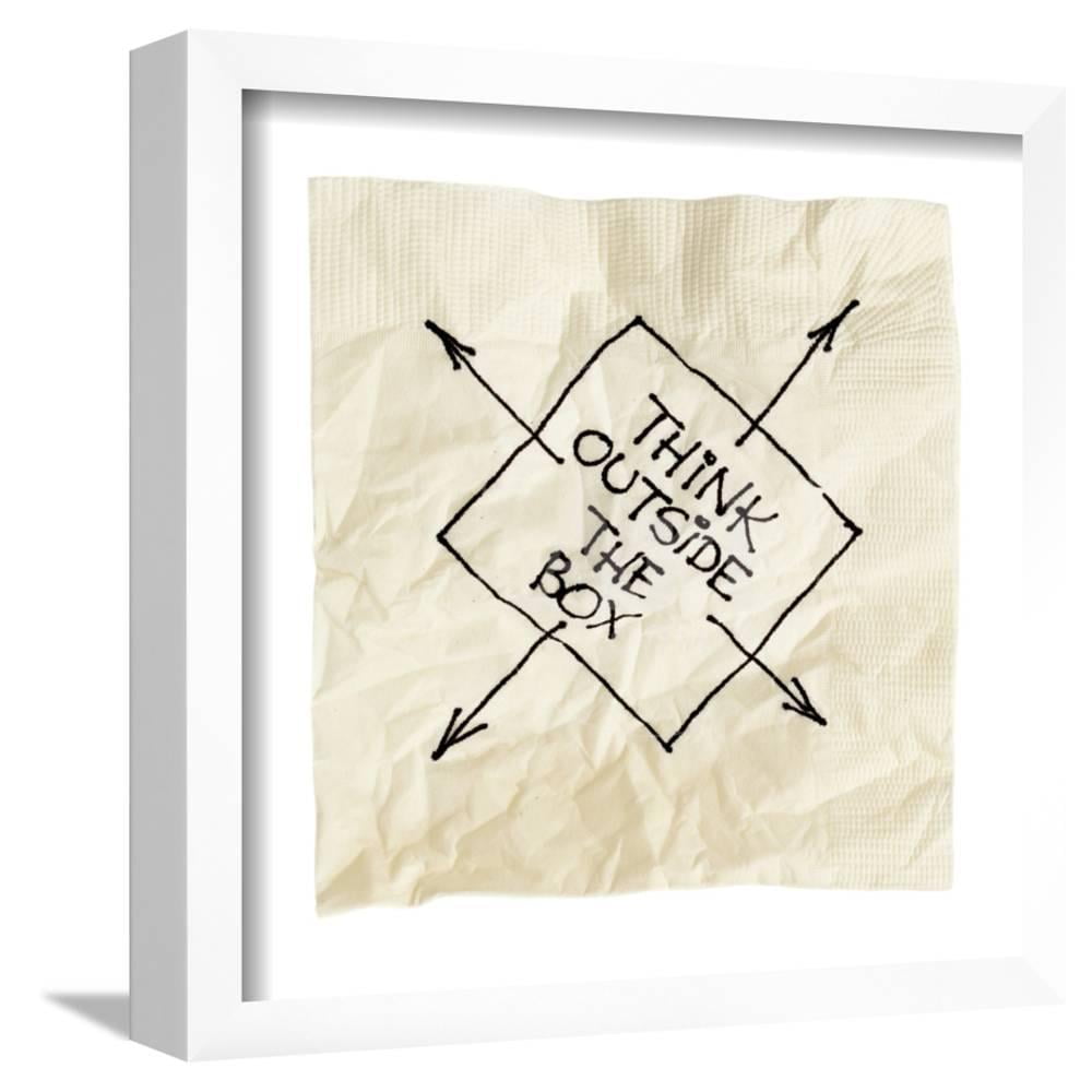 Think Outside The Box Black Pen Drawing On An Isolated Cocktail Napkin ...