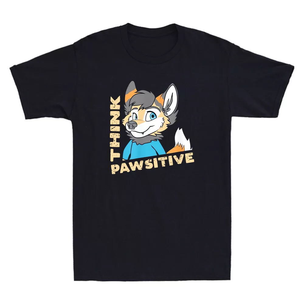 Think Pawsitive - Funny Furry Fandom Cartoon Meme Vintage Cotton T ...