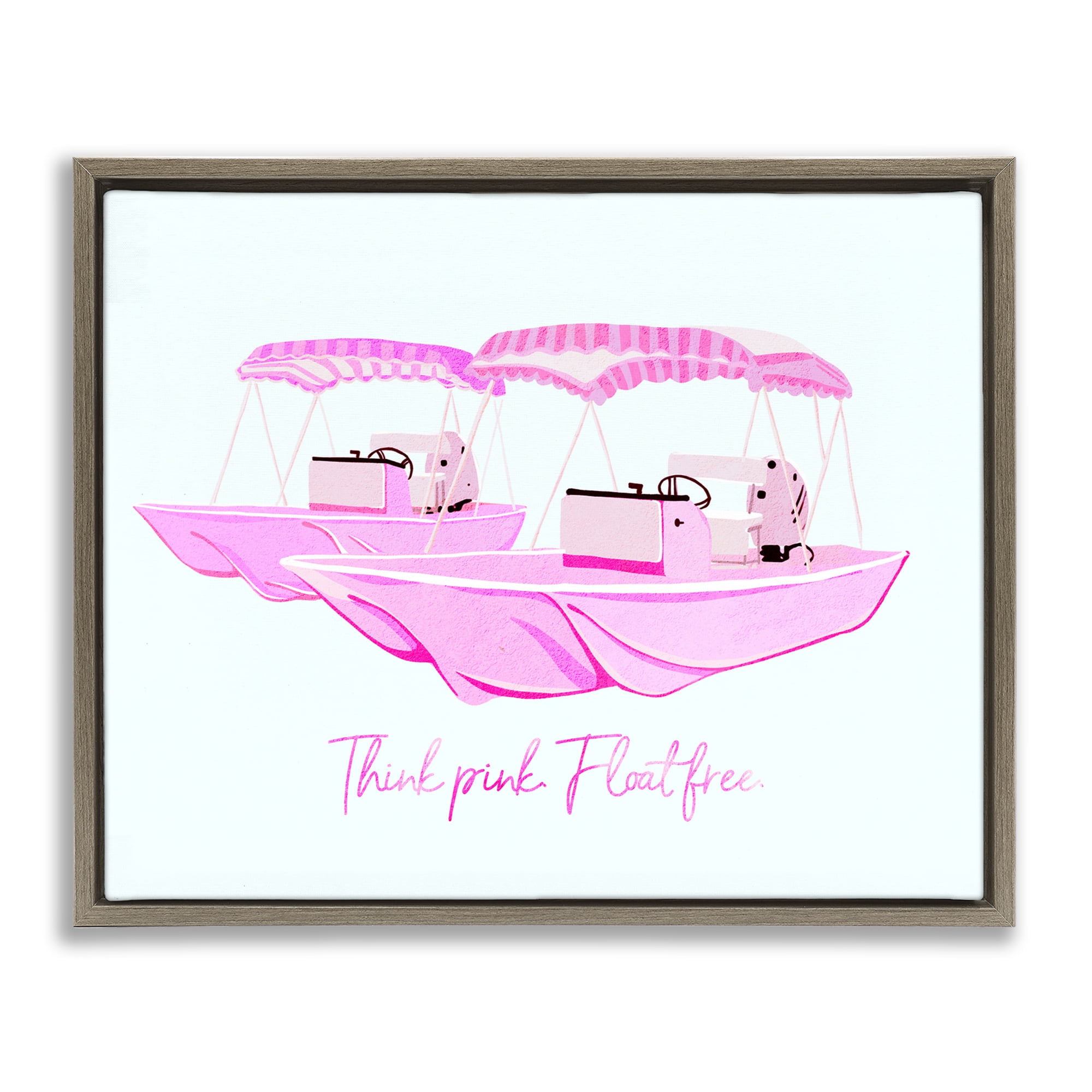 Think Pink Float Free Boats Brown Framed Floater Canvas Wall Art ...