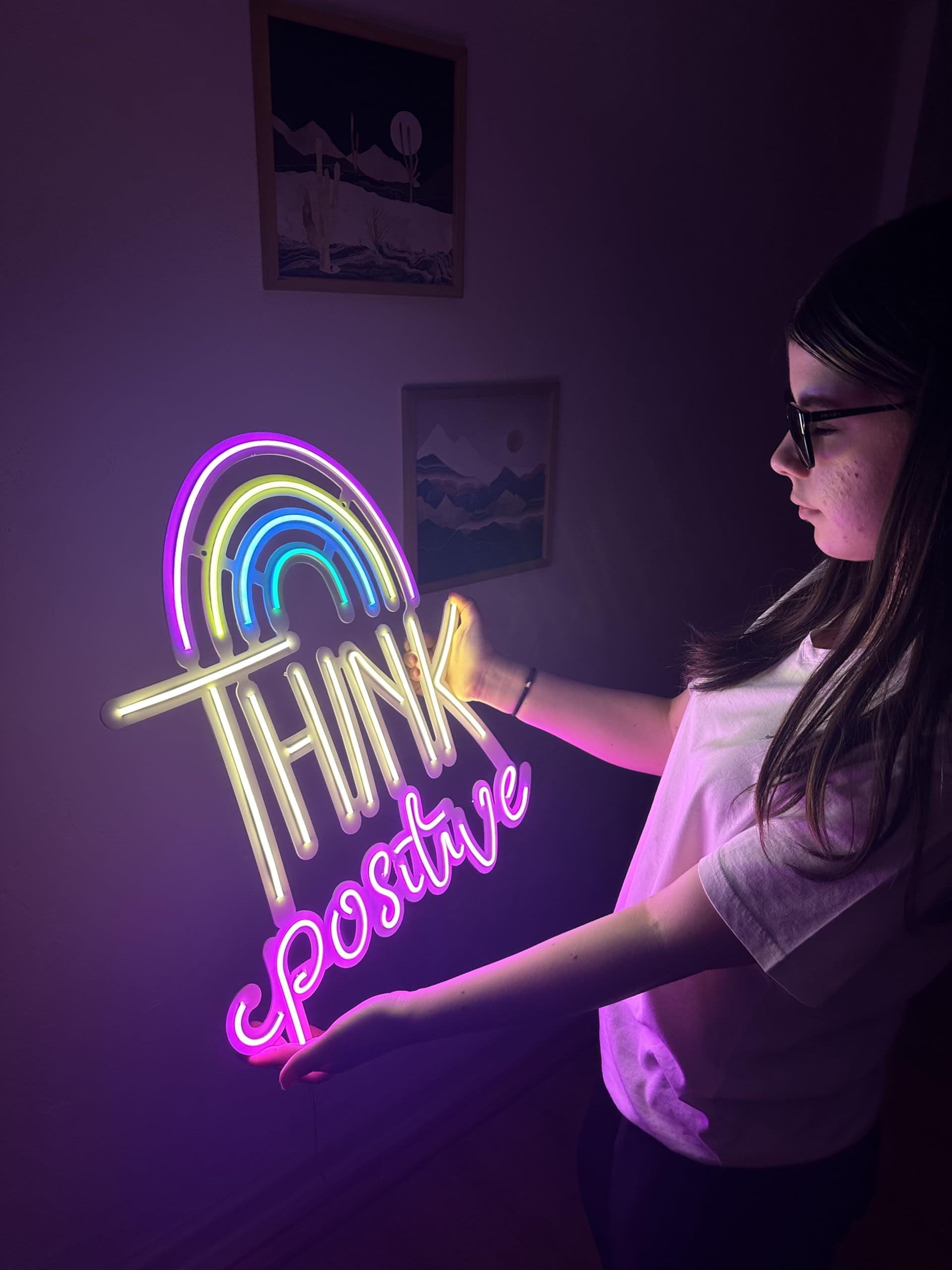 Think Positive Metal Neon Sign, Neon Wall Decor, Light Decor, Led Neon ...