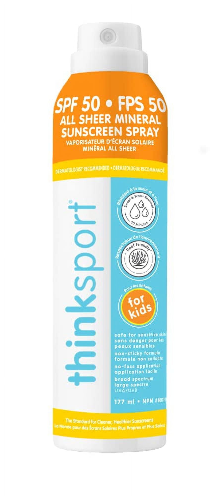 Think Sport All Sheer Mineral Sunscreen Spray For Kids Spf 50, 6 Oz, 6 ...