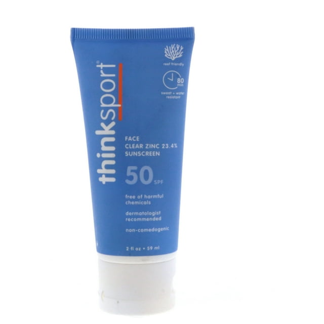 Thinksport Clear Zinc Active Face Sunscreen Protector, SPF 50, Water ...