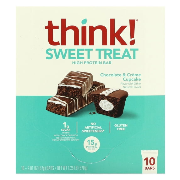 Think! High Protein Bar, Sweet Treat, Chocolate & Creme Cupcake, Gluten ...