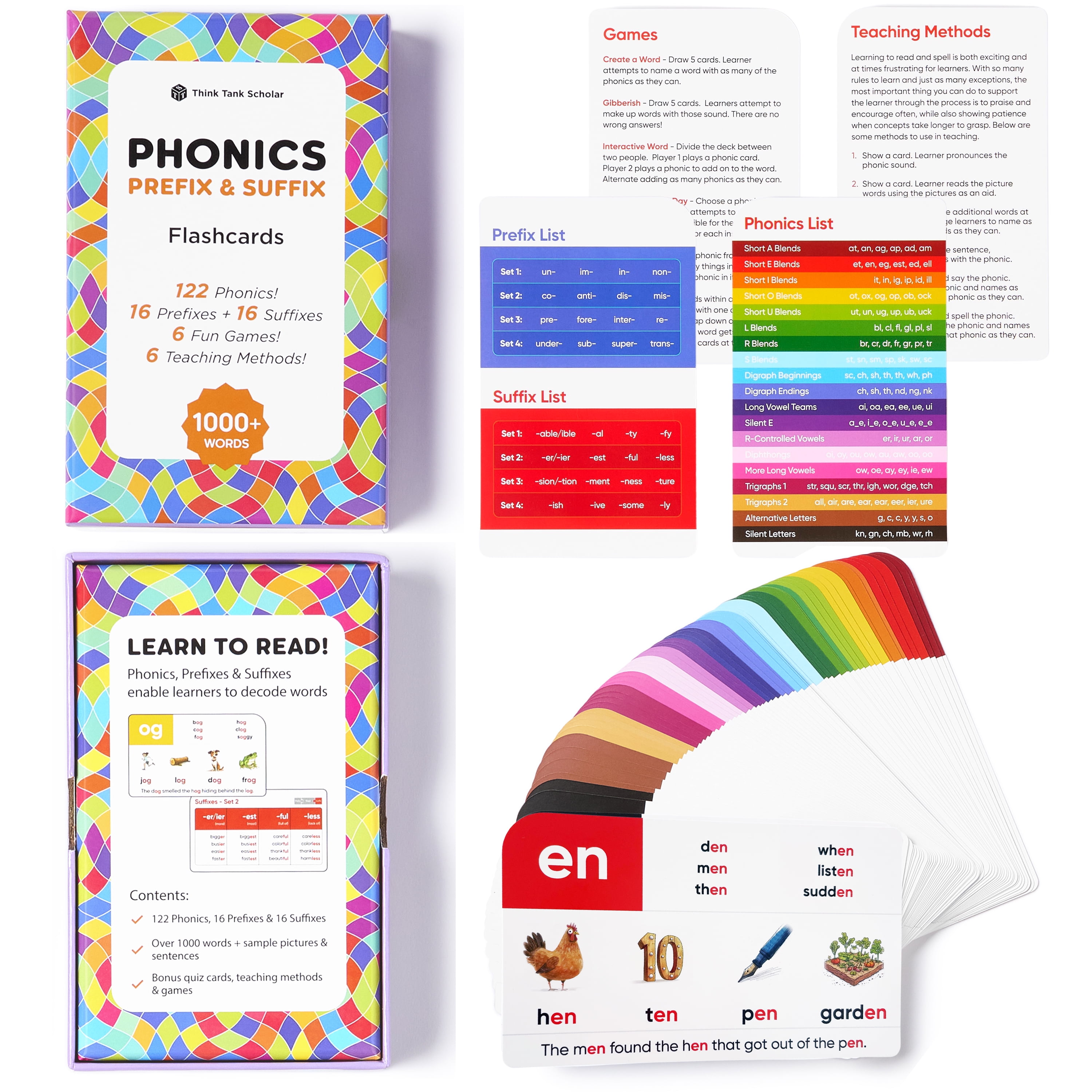 Think Tank Scholar Phonics Flash Cards + Prefixes & Suffixes (1000 ...