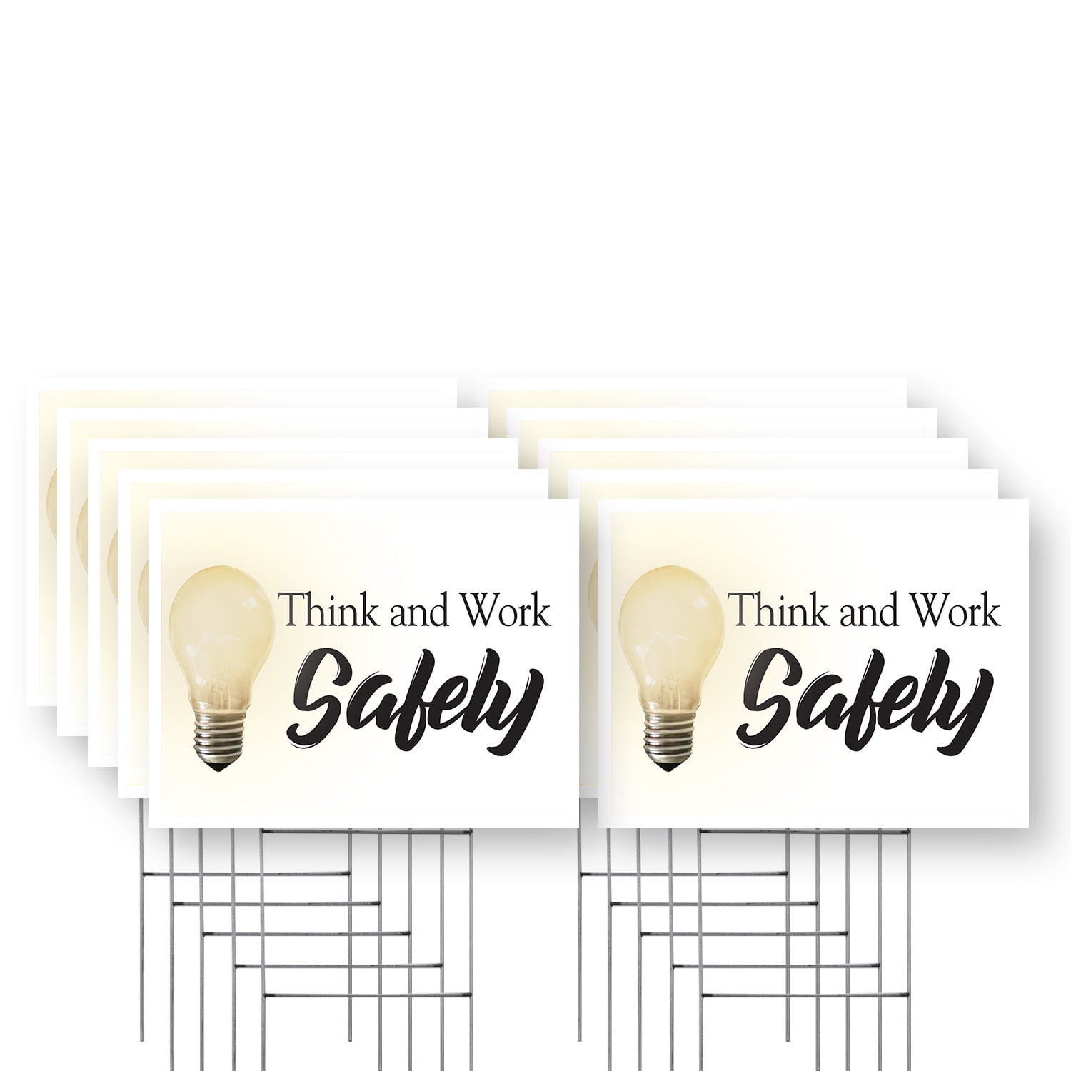 Think & Work Safely Yard Sign 10 Pack of 18 Inch x 24 Inch Double Sided ...