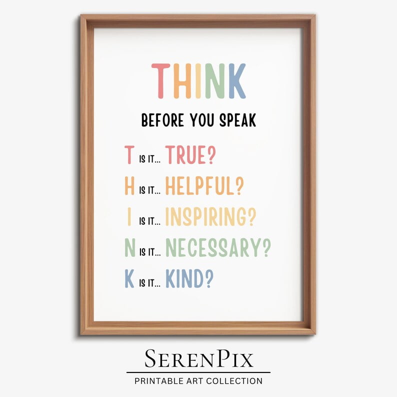 Think Before You Speak, Inspirational Posters, Classroom Decor, Prints ...