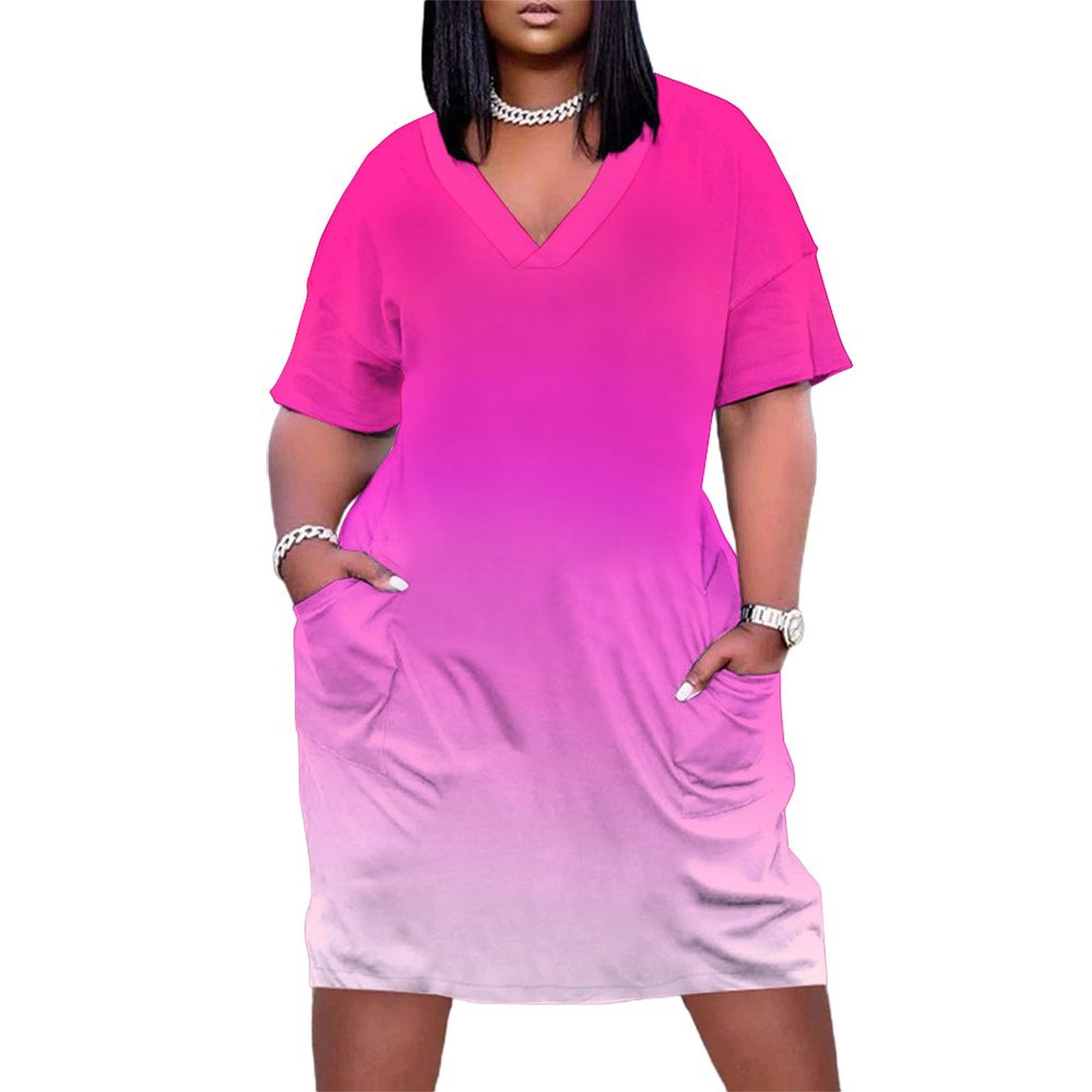Think-vestido rosa degradado para mujer ropa holgada con bolsillos para ...