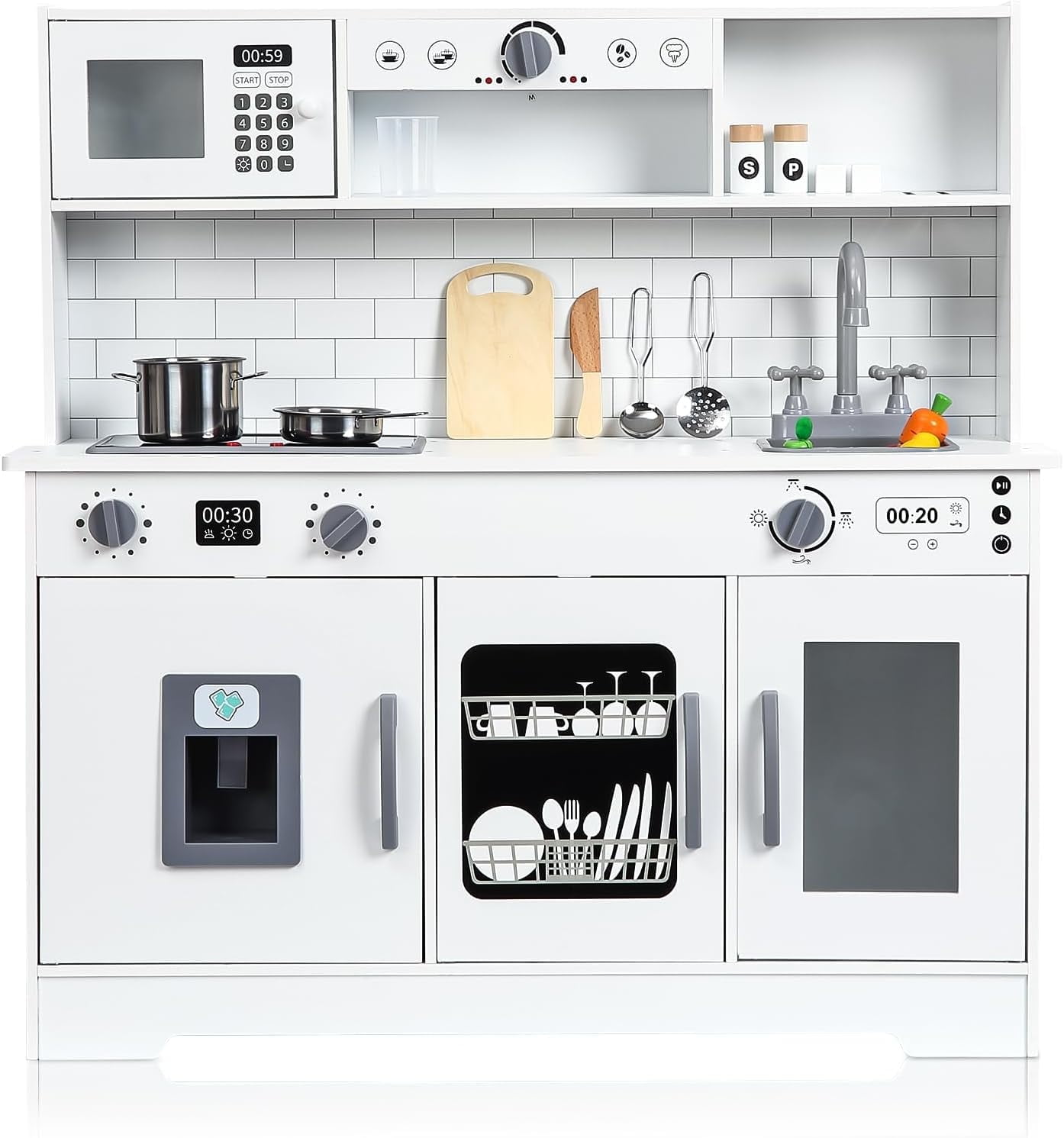Wooden Play Kitchen Set, Kitchen Playset with Cookware Accessories ...